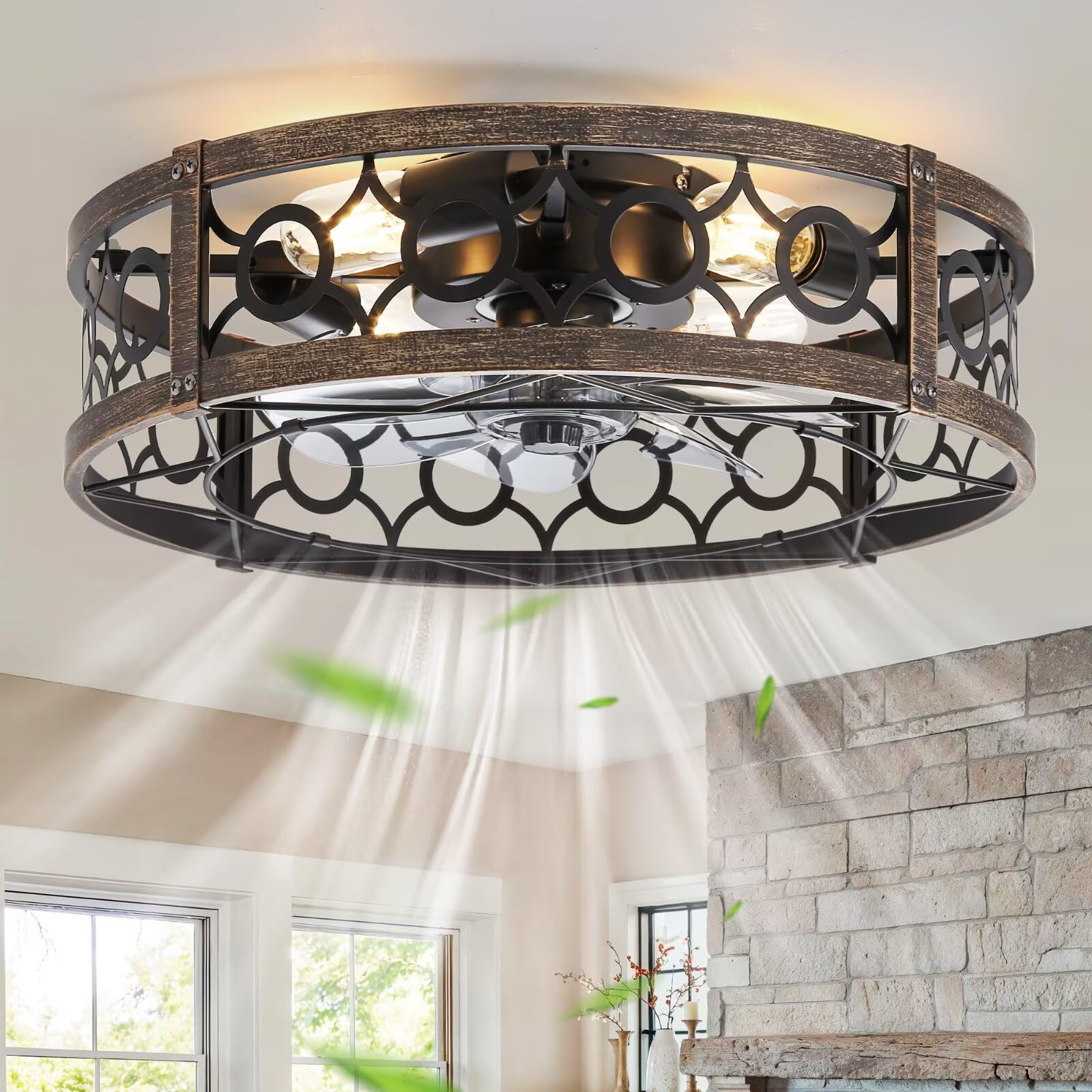 Snapklik.com : LEDIARY Caged Flush Mount Ceiling Fans