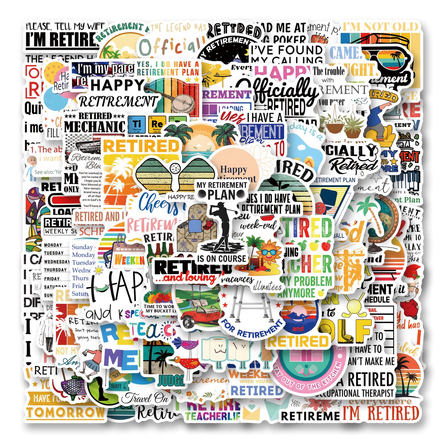 Amazon.com: 110pcs Retirement Sticker, Cute Cartoon Vinyl Waterproof ...