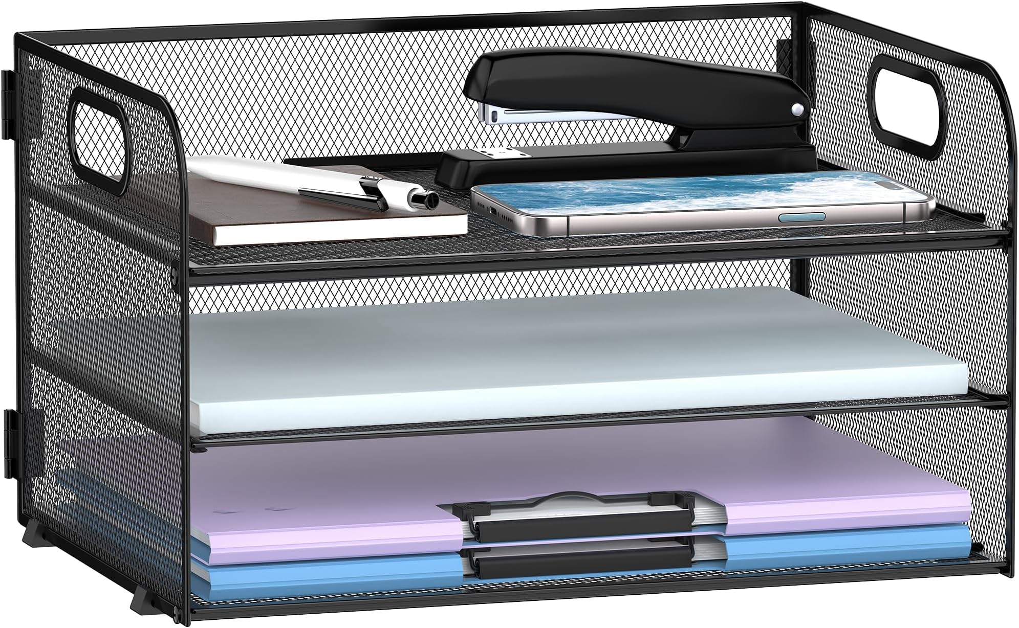 Restorgan 3 Tier Paper Organiser with Handle, Mesh Desk Organiser ...