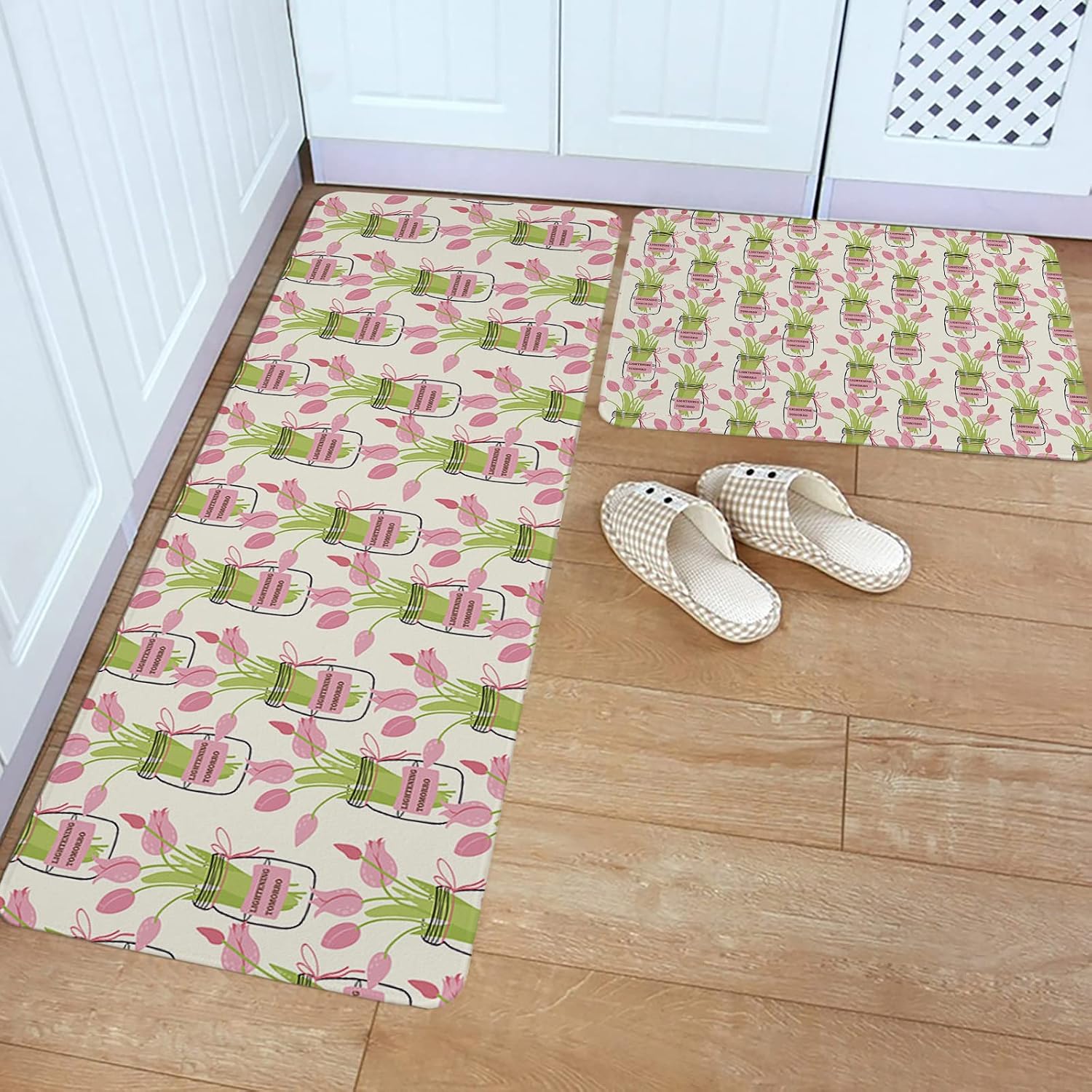 Amazon.com: Pink Floral Kitchen Rugs and Mats Set of 2 Pieces, Spring ...