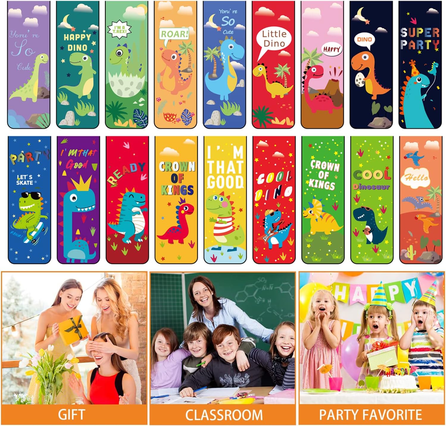 Pack of 36 Dinosaur Bookmarks, Magnetic Bookmarks, Children’s Party ...