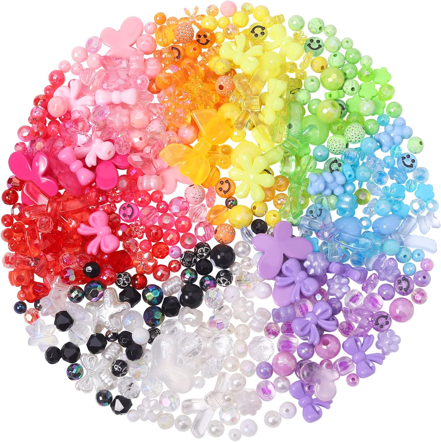 Amazon.com: Nenjindz 500pcs Acrylic Assorted Beads Flower Bowknot ...