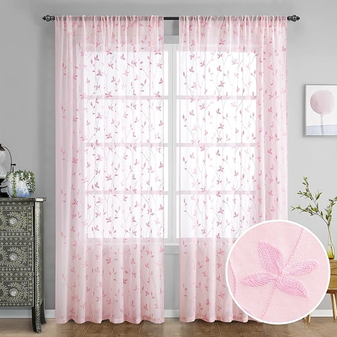 Amazon.com: HOMEIDEAS Pink Sheer Curtains 52 X 84 Inches Length 2 ...