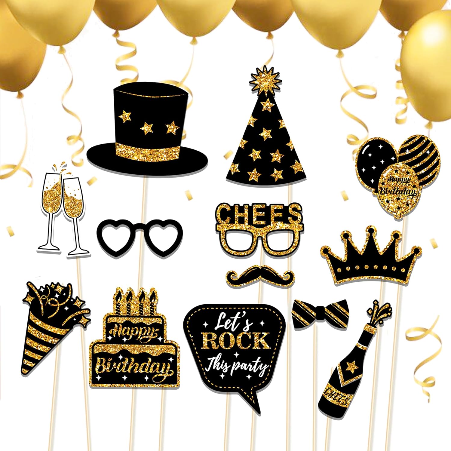 30 Pcs Birthday Photo Booth Props Black, Gold Philippines | Ubuy