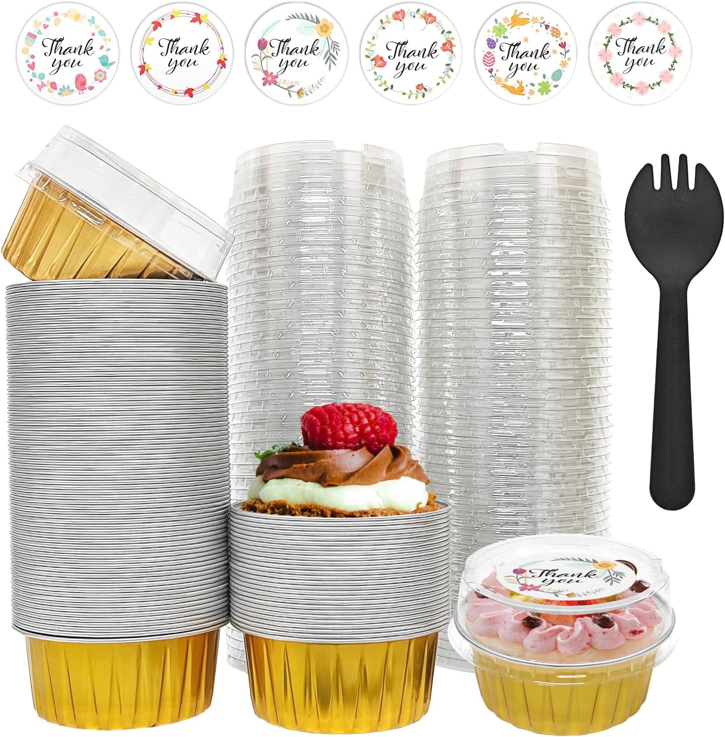Amazon.com: ylnurac 100 Pack Alluminum Cupcake Containers, 5oz Dessert ...
