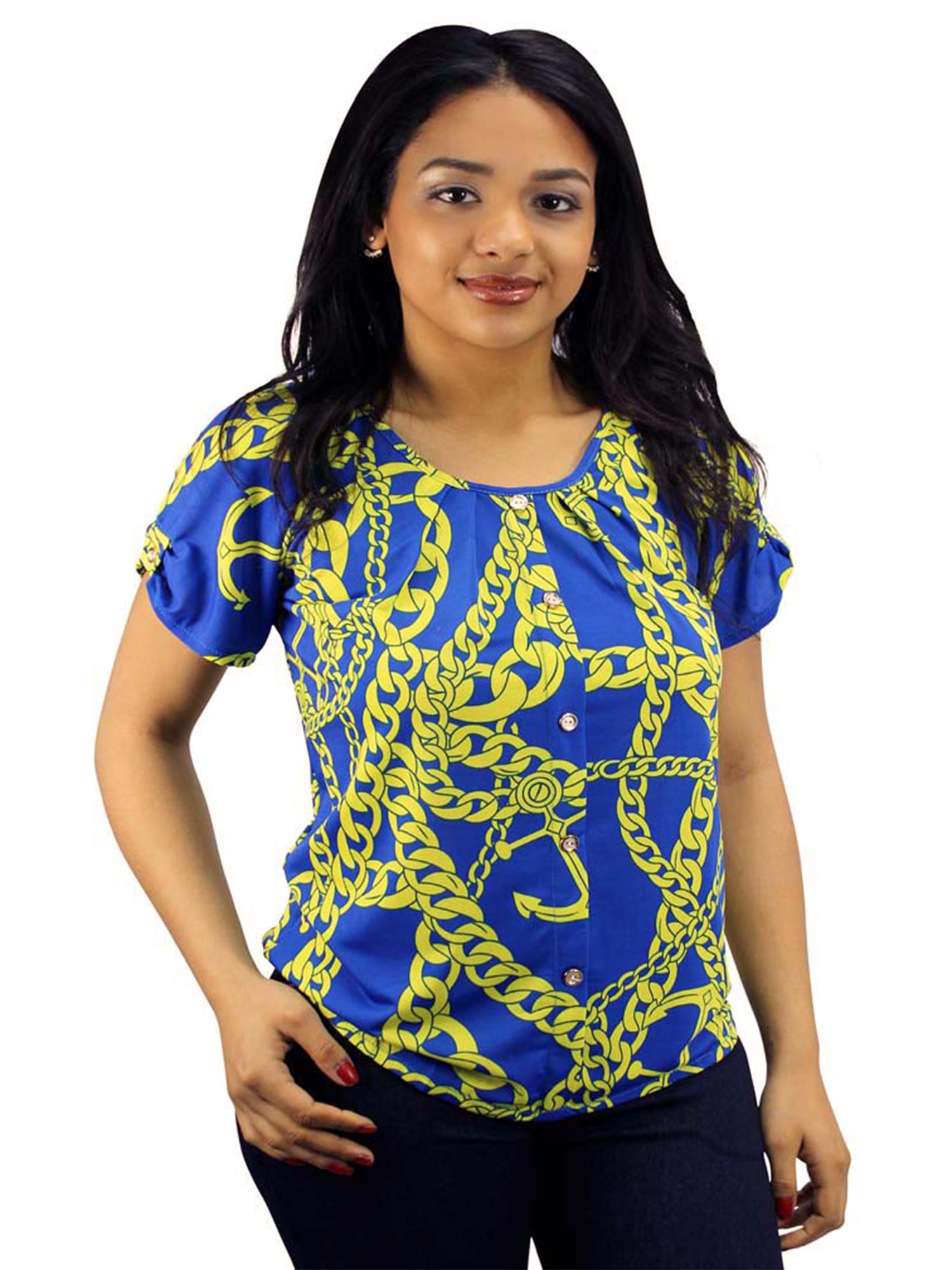 NAUTICAL FAUX BUTTON DOWN ANCHOR CHAIN BLOUSE | eBay