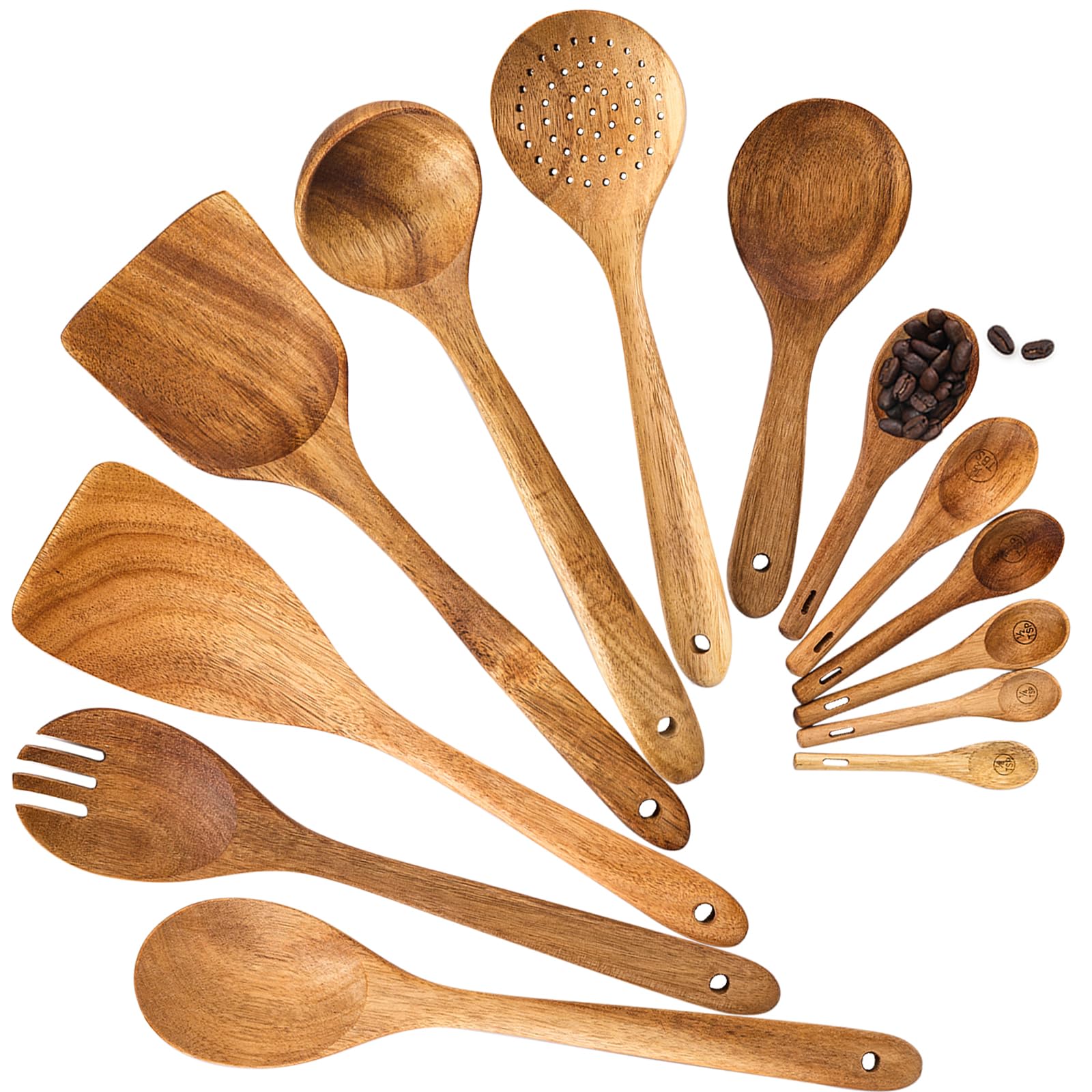 Wooden Spoons Cooking Utensils, 13pcs Acacia Wooden Kitchen Utensils ...