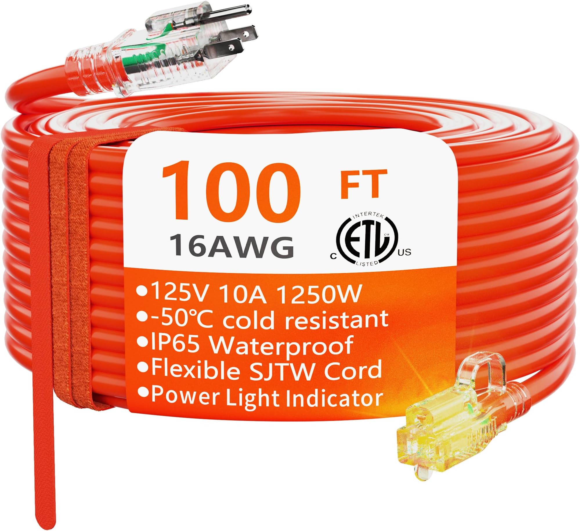 HUANCHAIN 100 ft 16/3 Gauge Outdoor Extension Cord Waterproof with ...