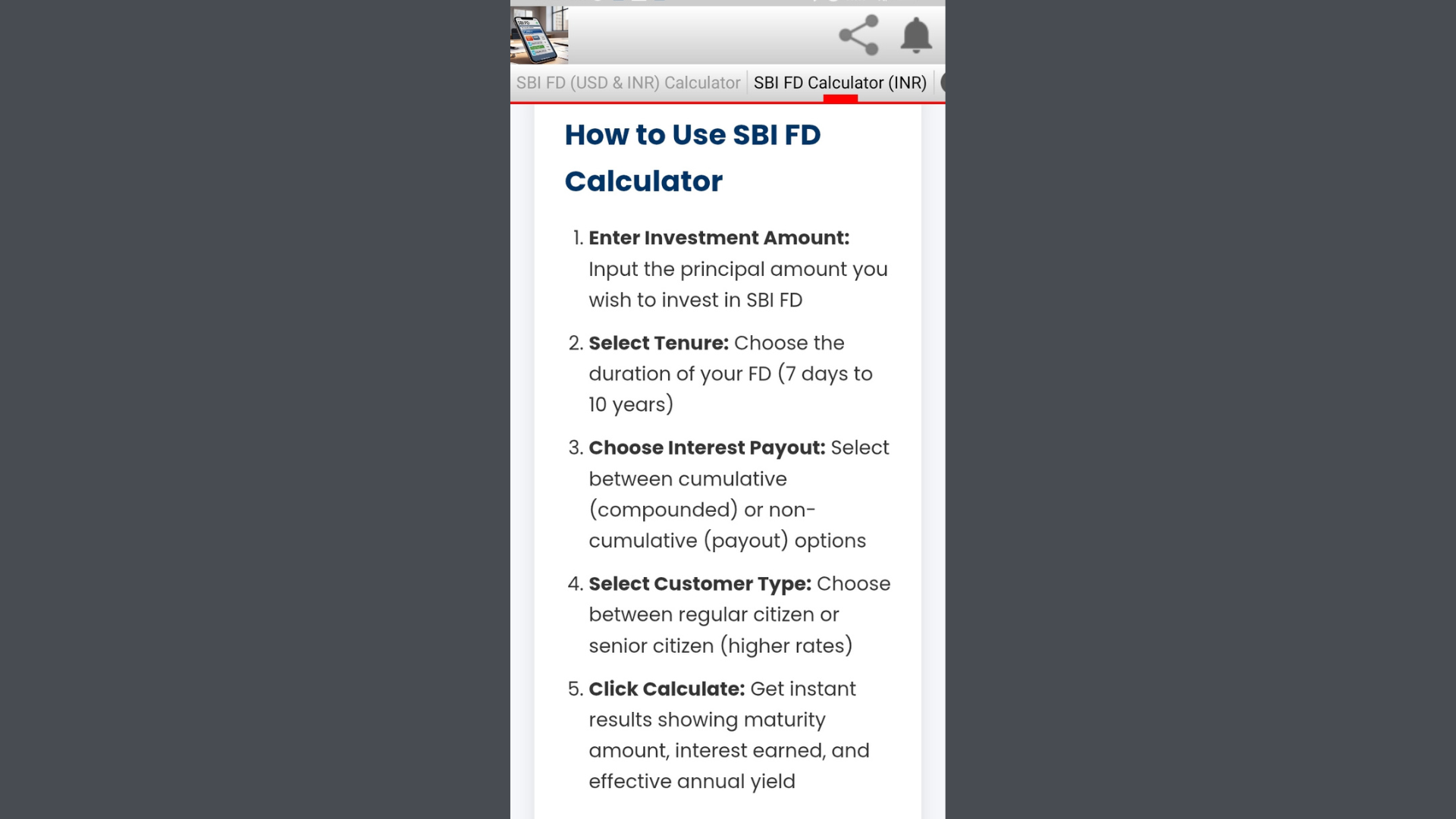 SBI FD Calculator | USD & INR Fixed Deposit Interest & Maturity ...