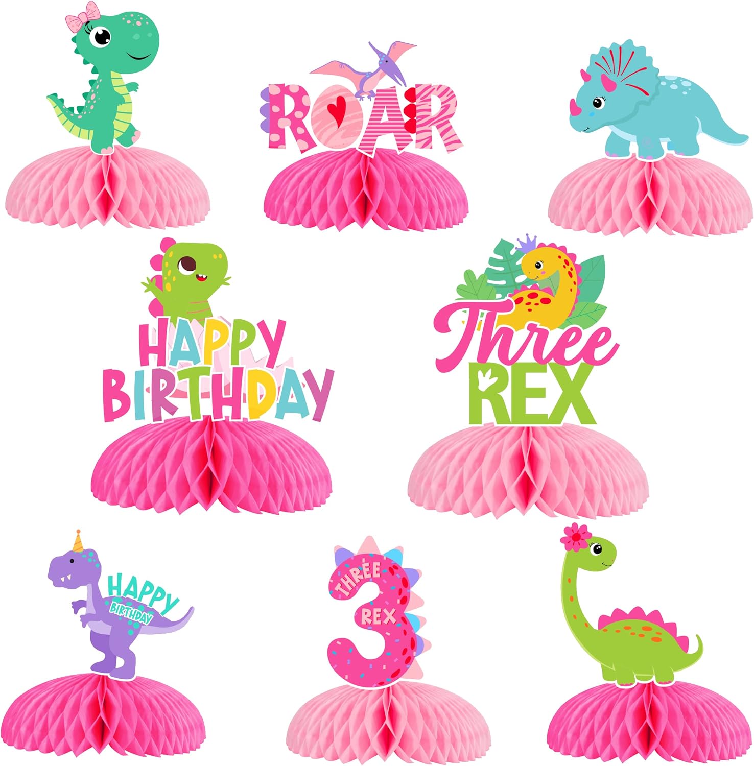 Amazon.com: Fangleland Pink Dinosaur Honeycomb Centerpieces, Little ...