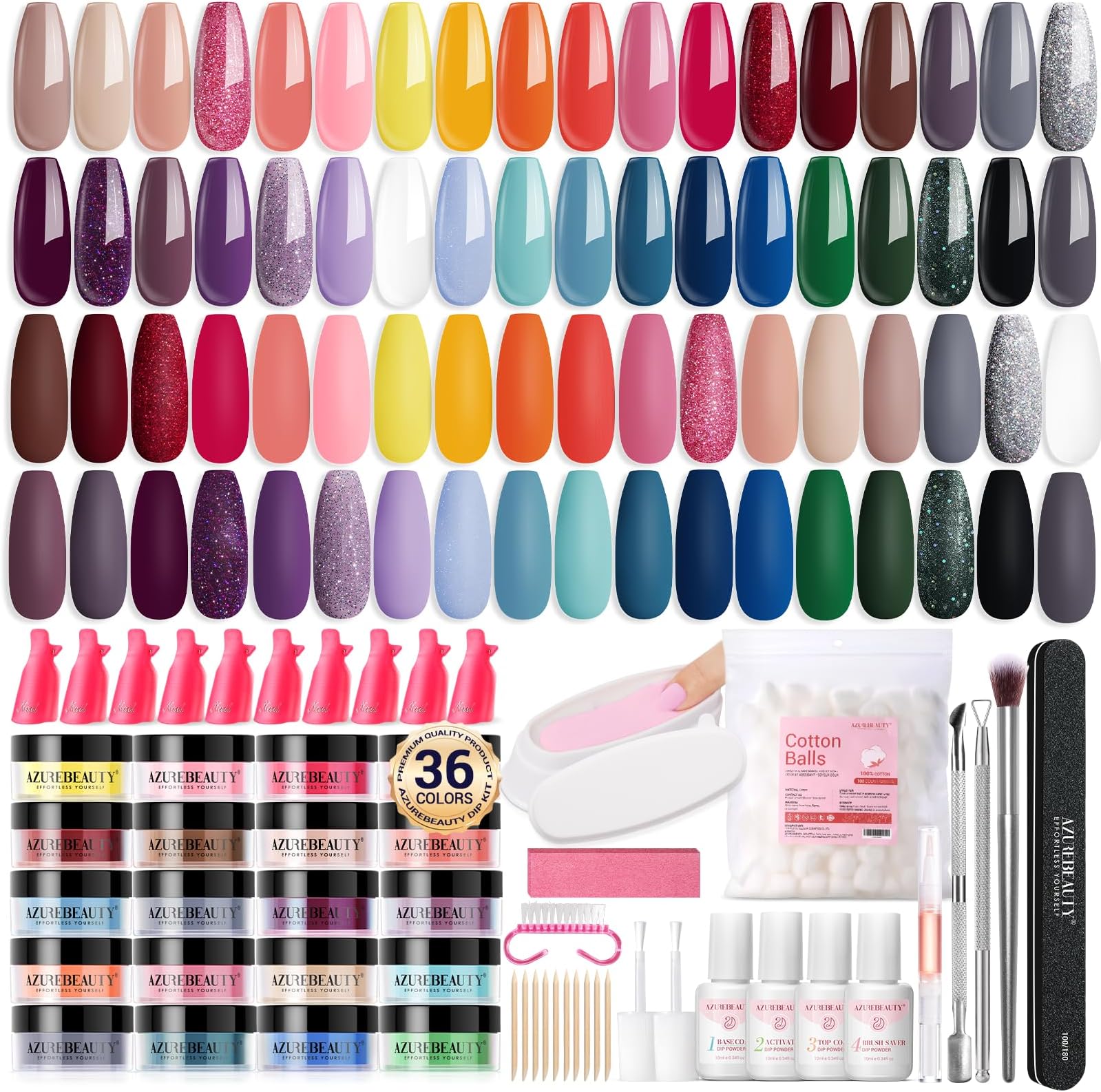 Amazon.com: AZUREBEAUTY 170Pcs Dip Powder Nail Kit Starter 36 Colors ...