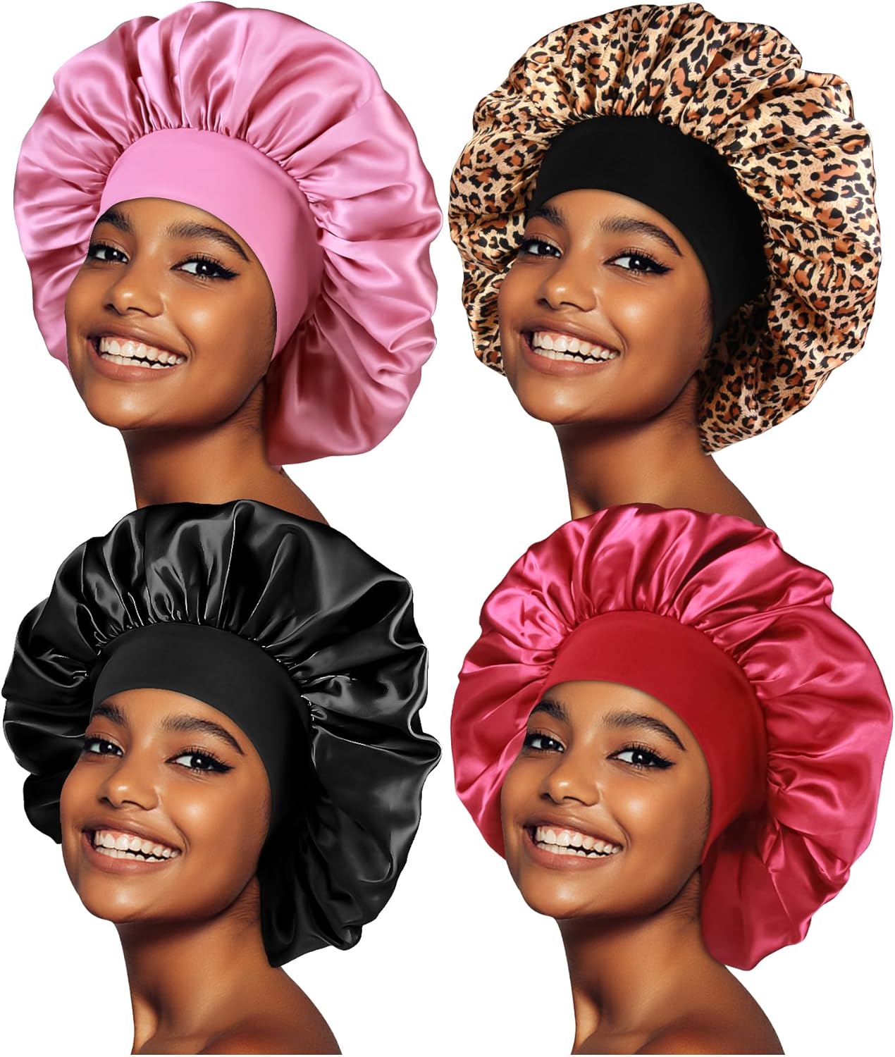 Amazon.com: 4pcs Large Satin Bonnets for Sleeping, Silky Hair Bonnet ...