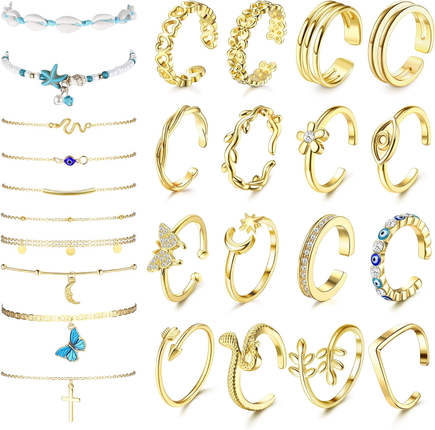 Amazon.com: LOLIAS 26Pcs Anklets and Toe Rings for Women Gold Plated ...
