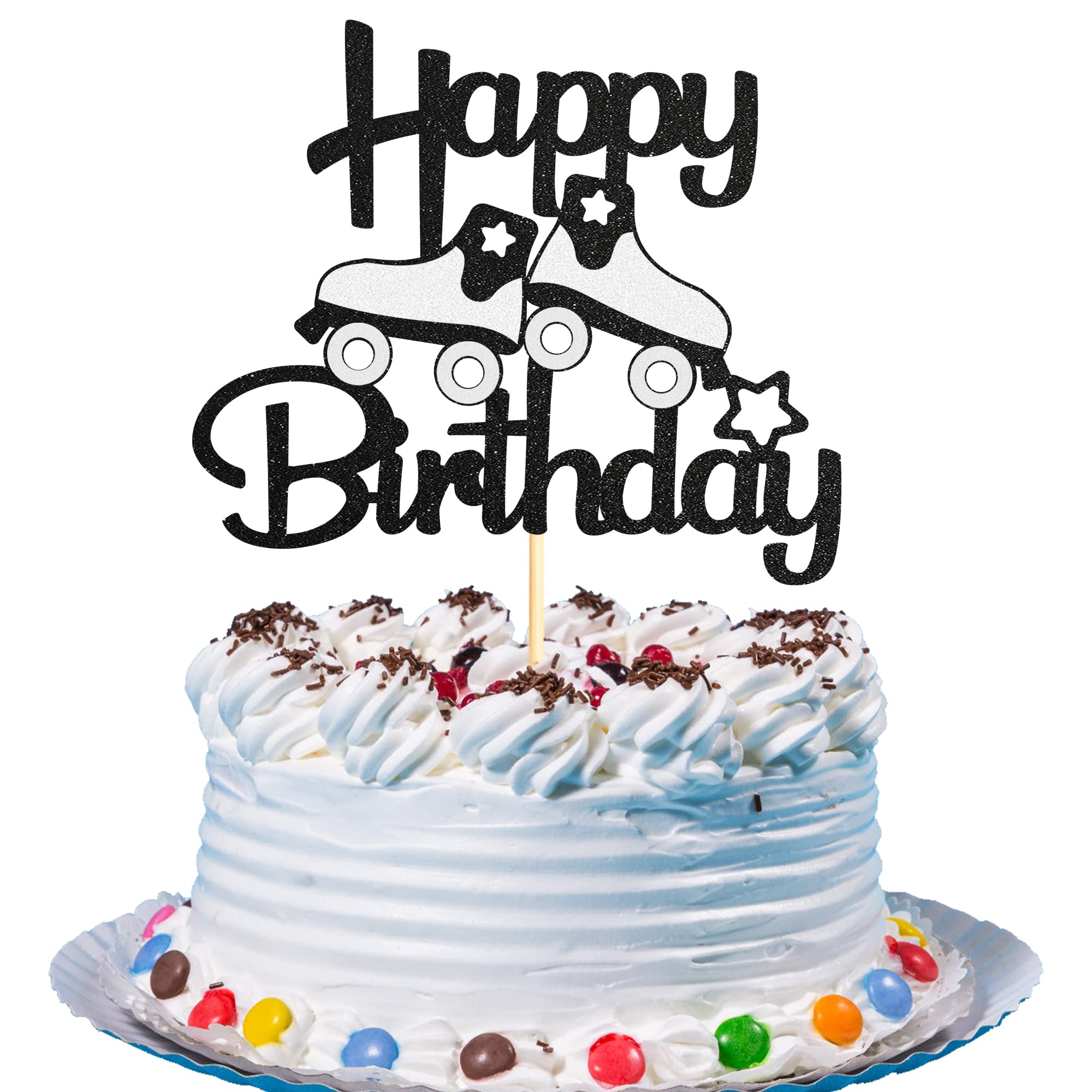 Amazon.com: Sumerk 1 Pack Silver Roller Skate Happy Birthday Cake ...