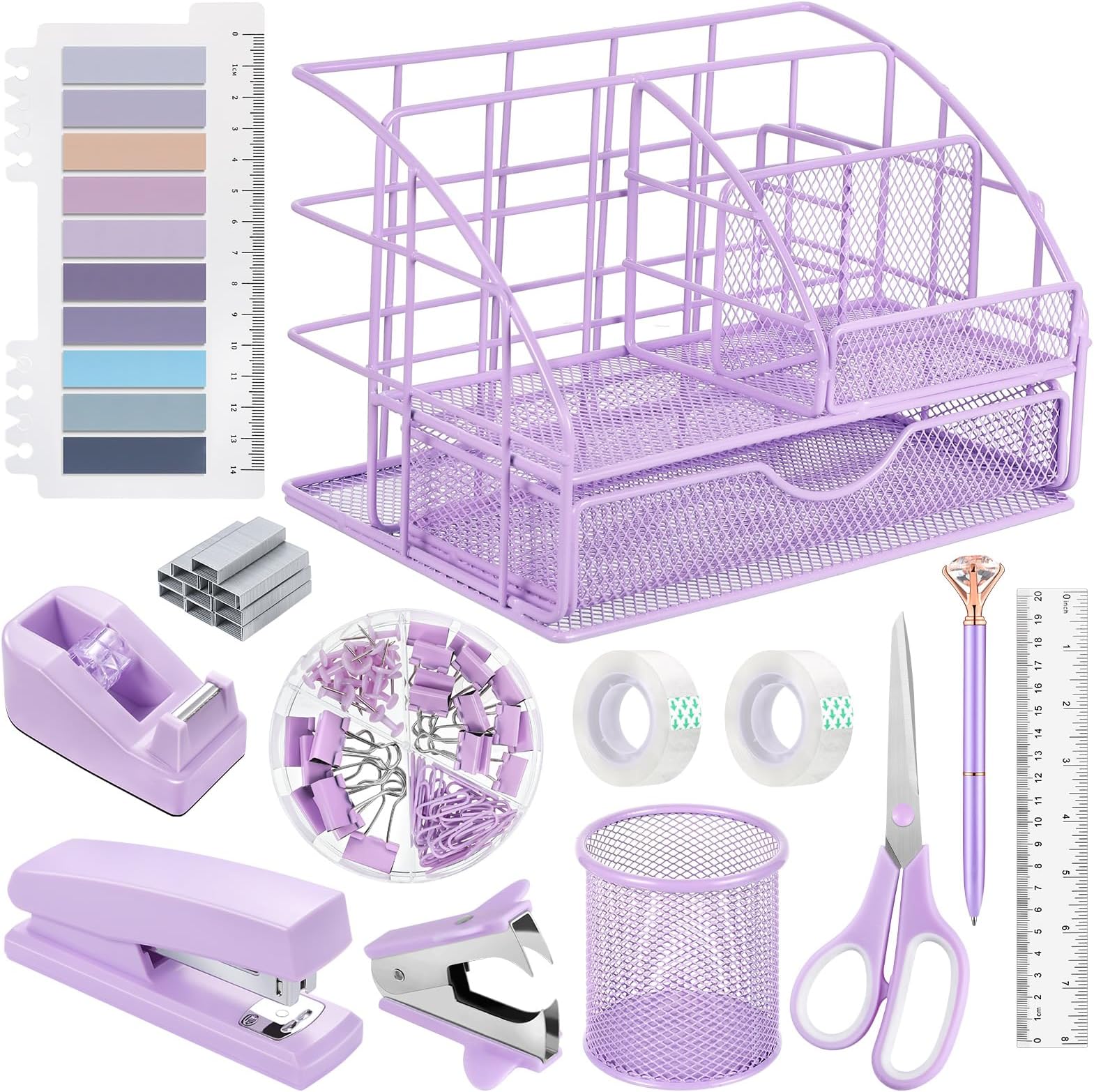 Amazon.com : 15 Pcs Purple Desk Accessories Office Supplies Set, Purple ...