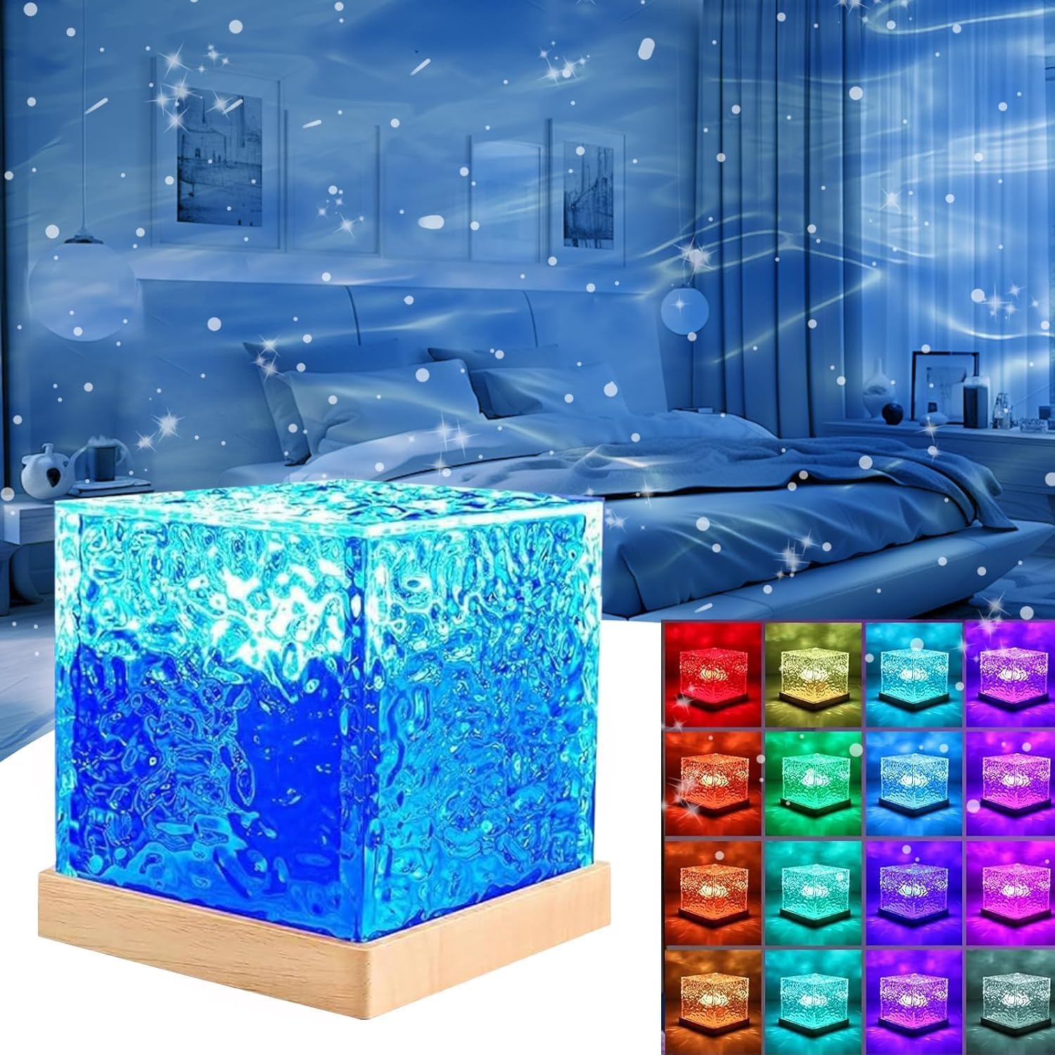 Northern Lights Lamp, Cube Ocean Water Ripple Projector, 16 Colors ...