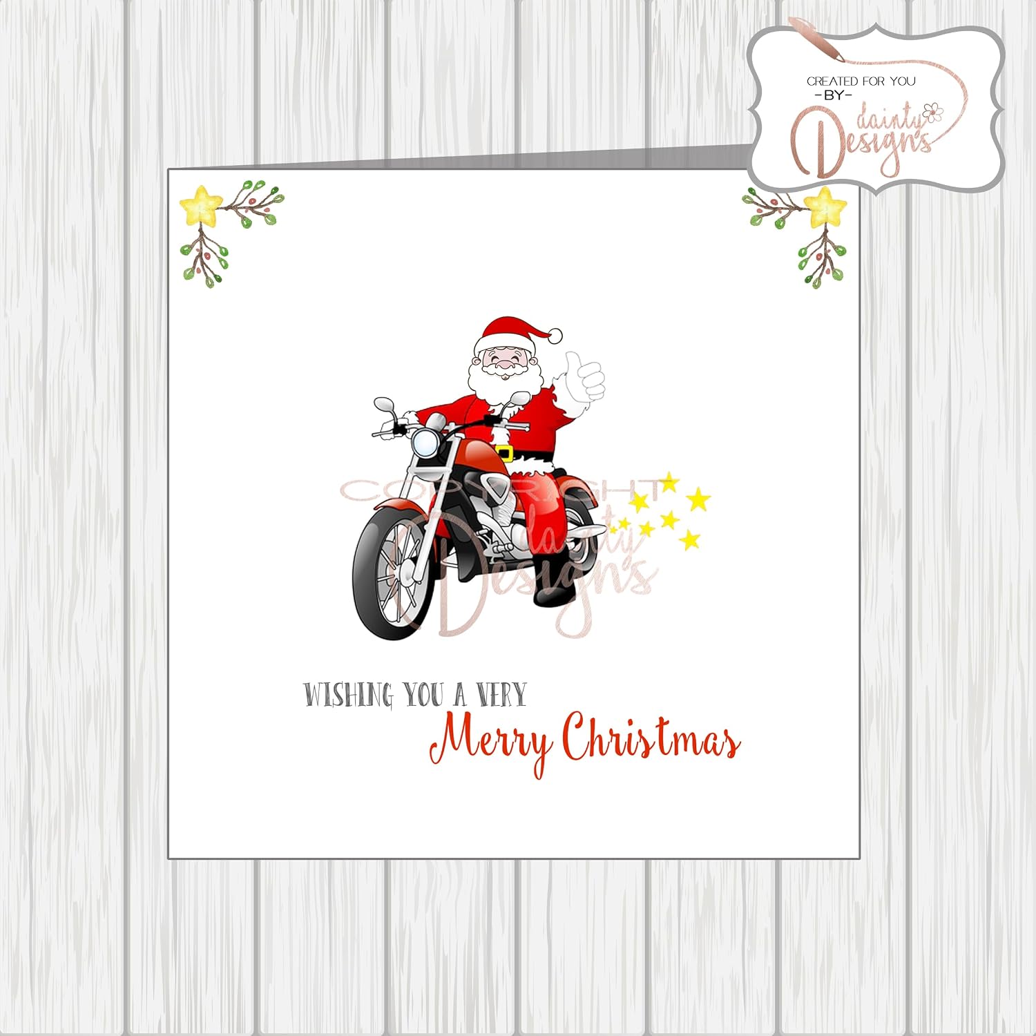 Motorbike Motorcycle Biker Christmas Card With Thumbs Up Cheery Santa ...