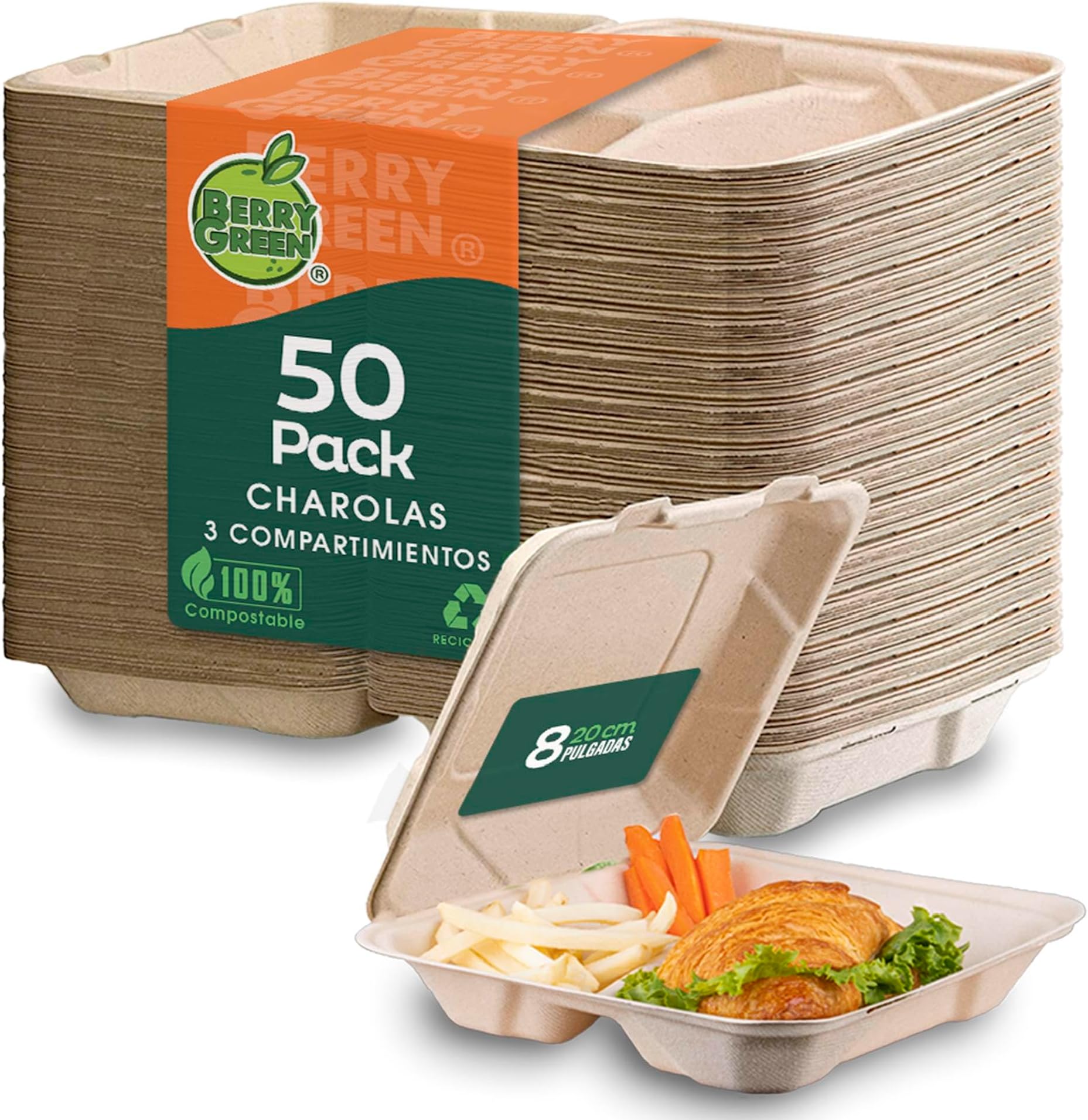 Ecokiwi Contenedor Liso Biodegradables para comidas de 6 x 6 pulgadas ...