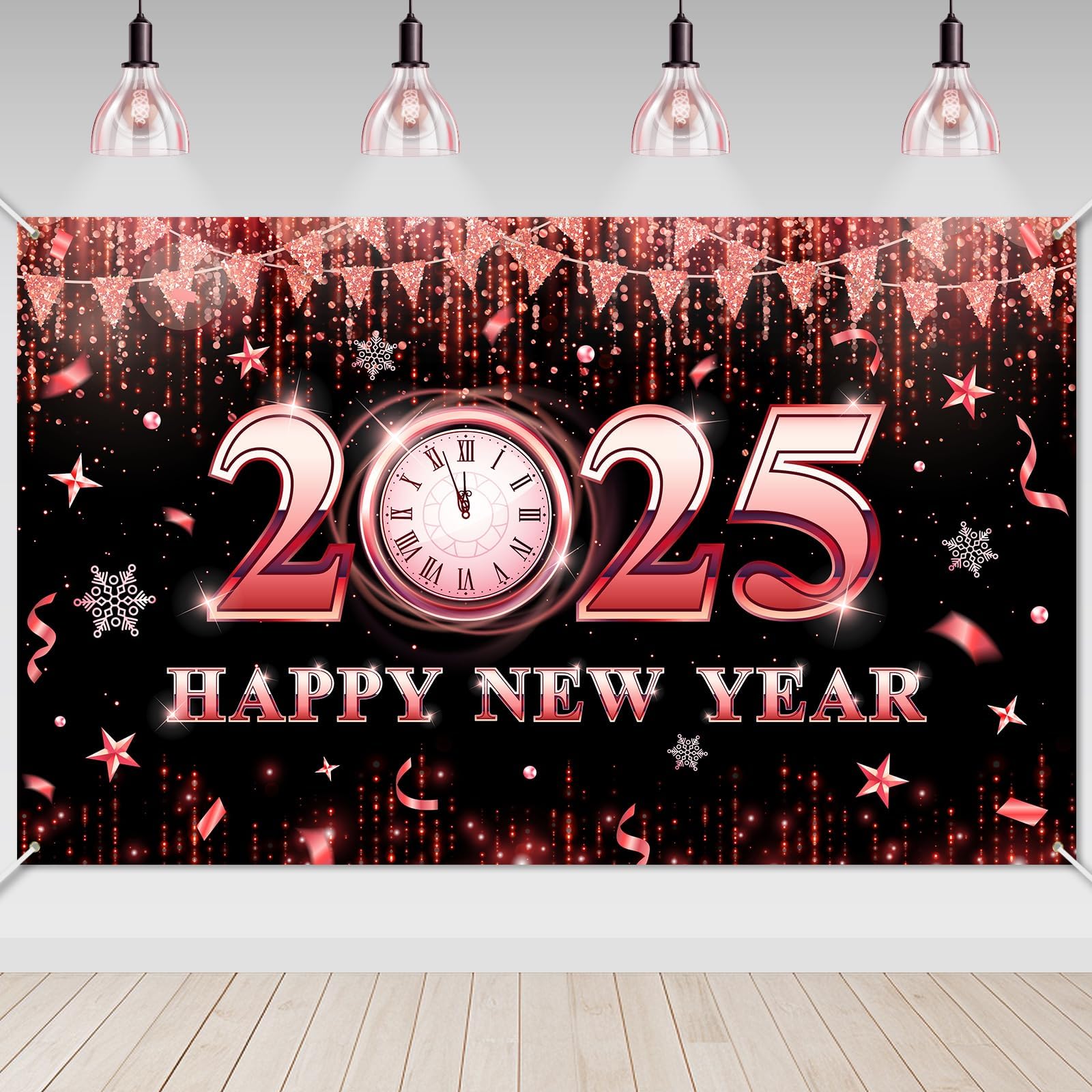Amazon.com: 3PCS Happy New Years Banner,New Years Decorations 2025 Rose ...