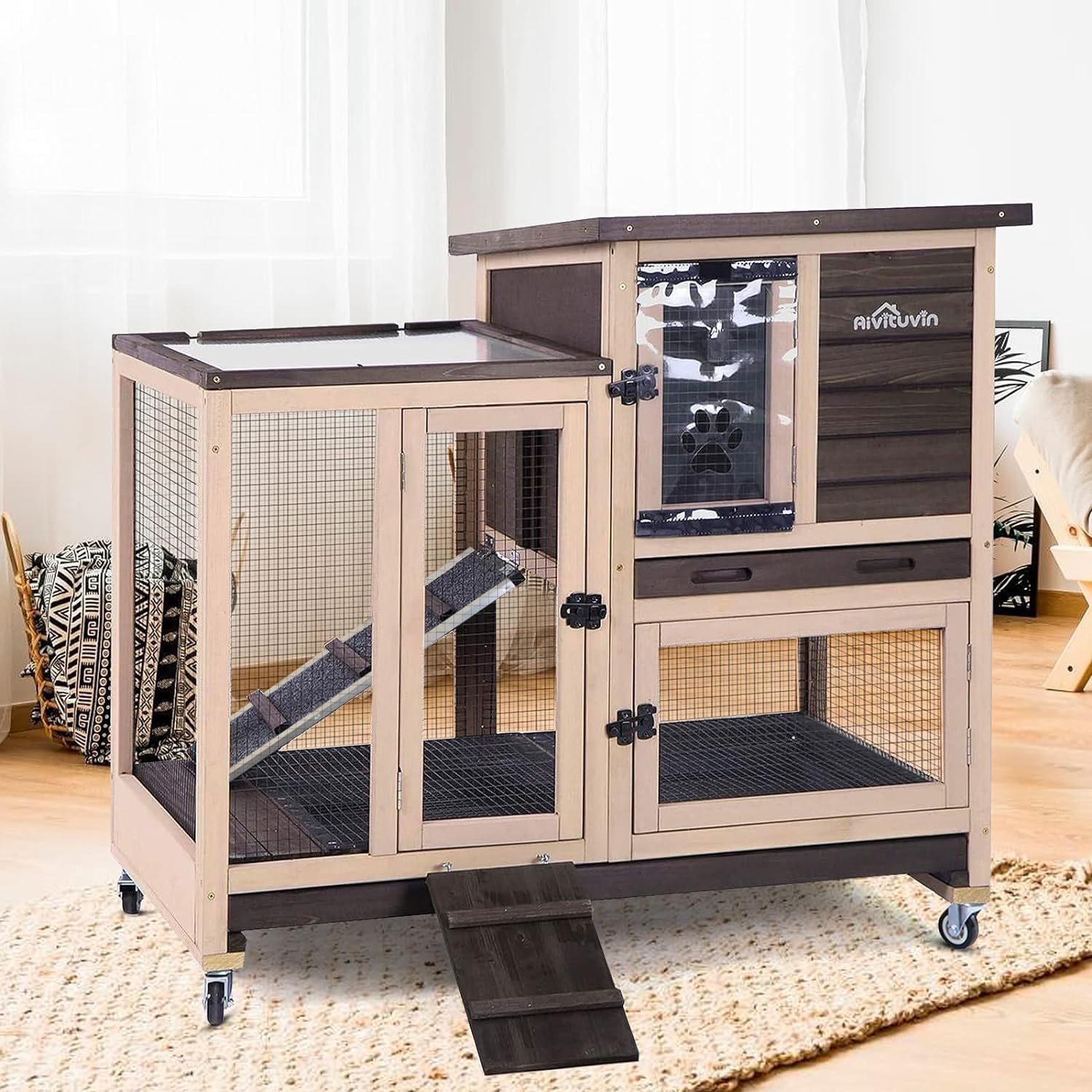 Amazon.com: Narkula Rabbit Hutch Indoor Outdoor on Wheels Deeper Trays ...