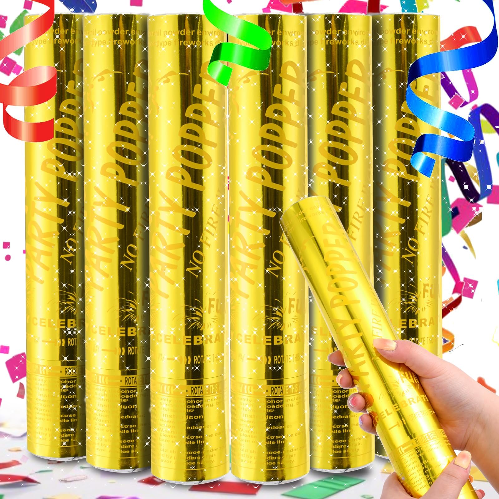 Amazon.com: ELFULLY 6 Pack Confetti Cannon, Multi-Color Party Popper ...