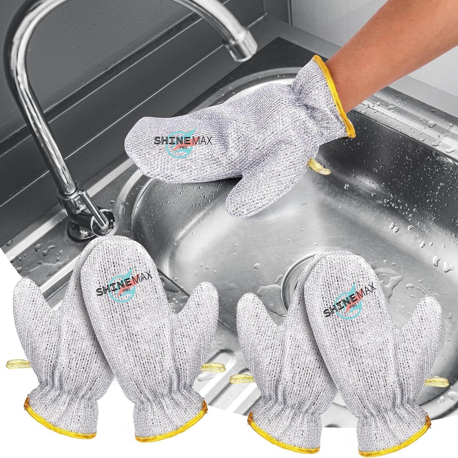 SHINE MAX PRO ( 2 piece Wire Dishwashing Gloves, Kitchen Cleaning ...