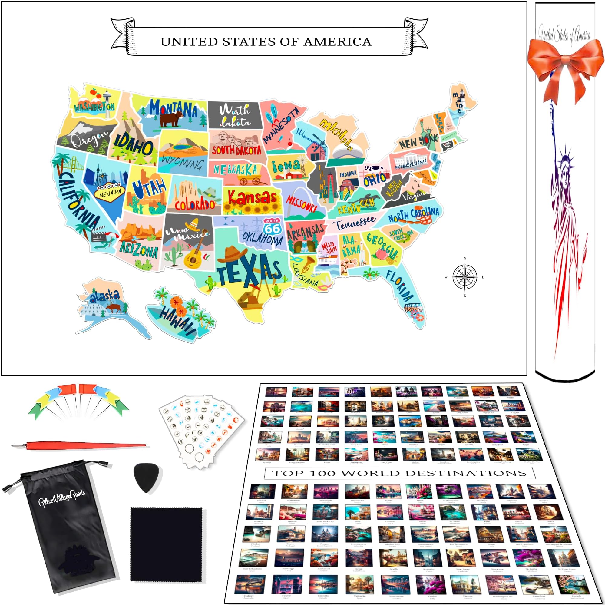Amazon.com : Gunjovi Scratch Off Map Of United States, USA State ...