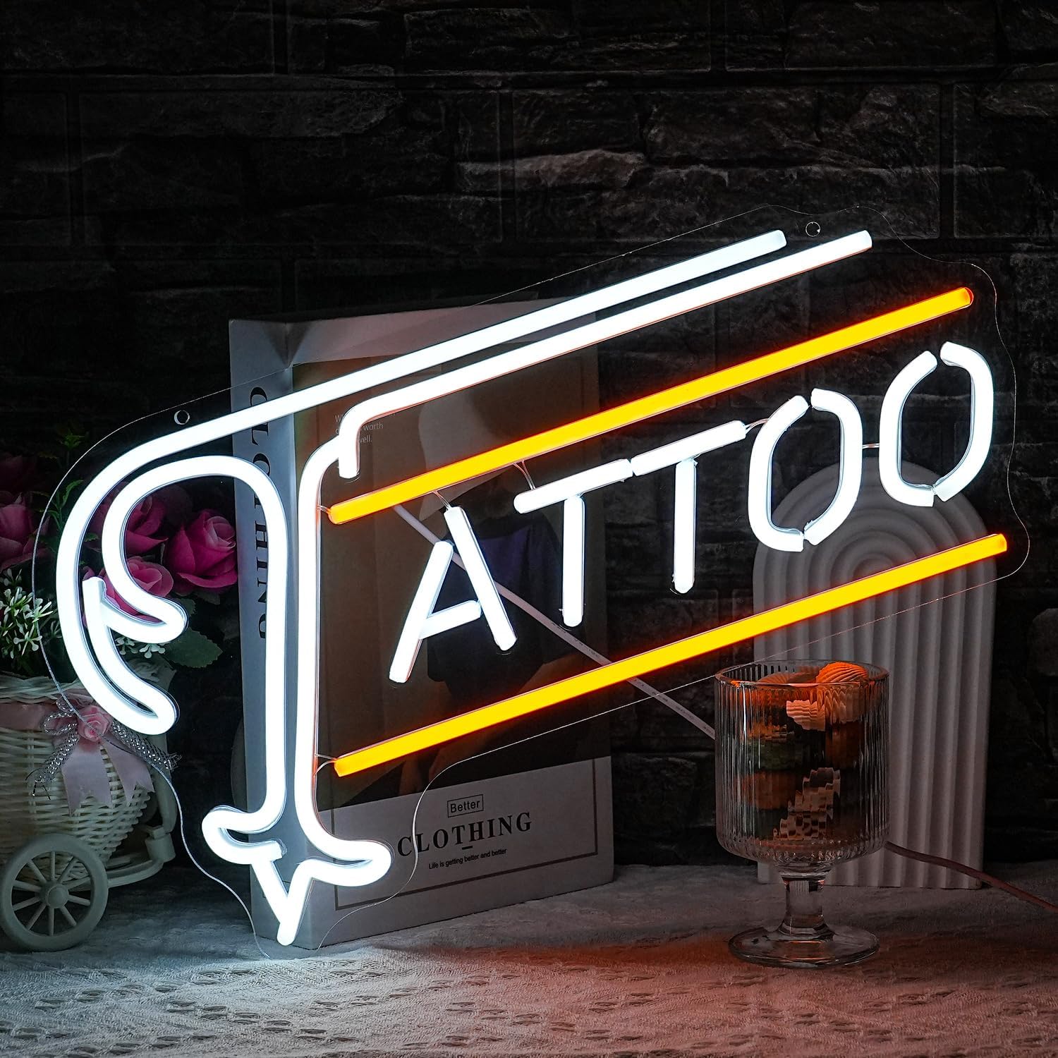 Amazon.com : Green Tattoo Neon Sign Tattoo Wall Decor Neon Light ...
