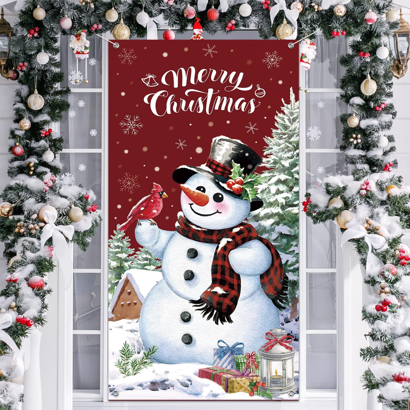 Amazon.com: Lighted Merry Christmas Banner Xmas Front Door Cover: Red ...