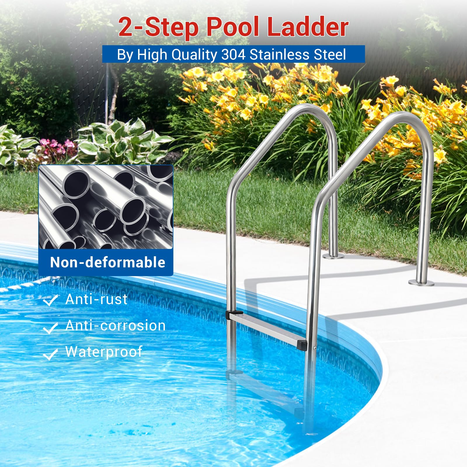Snapklik.com : Gravee 2 Step Pool Pedal Ladder, 304 Stainless Steel ...