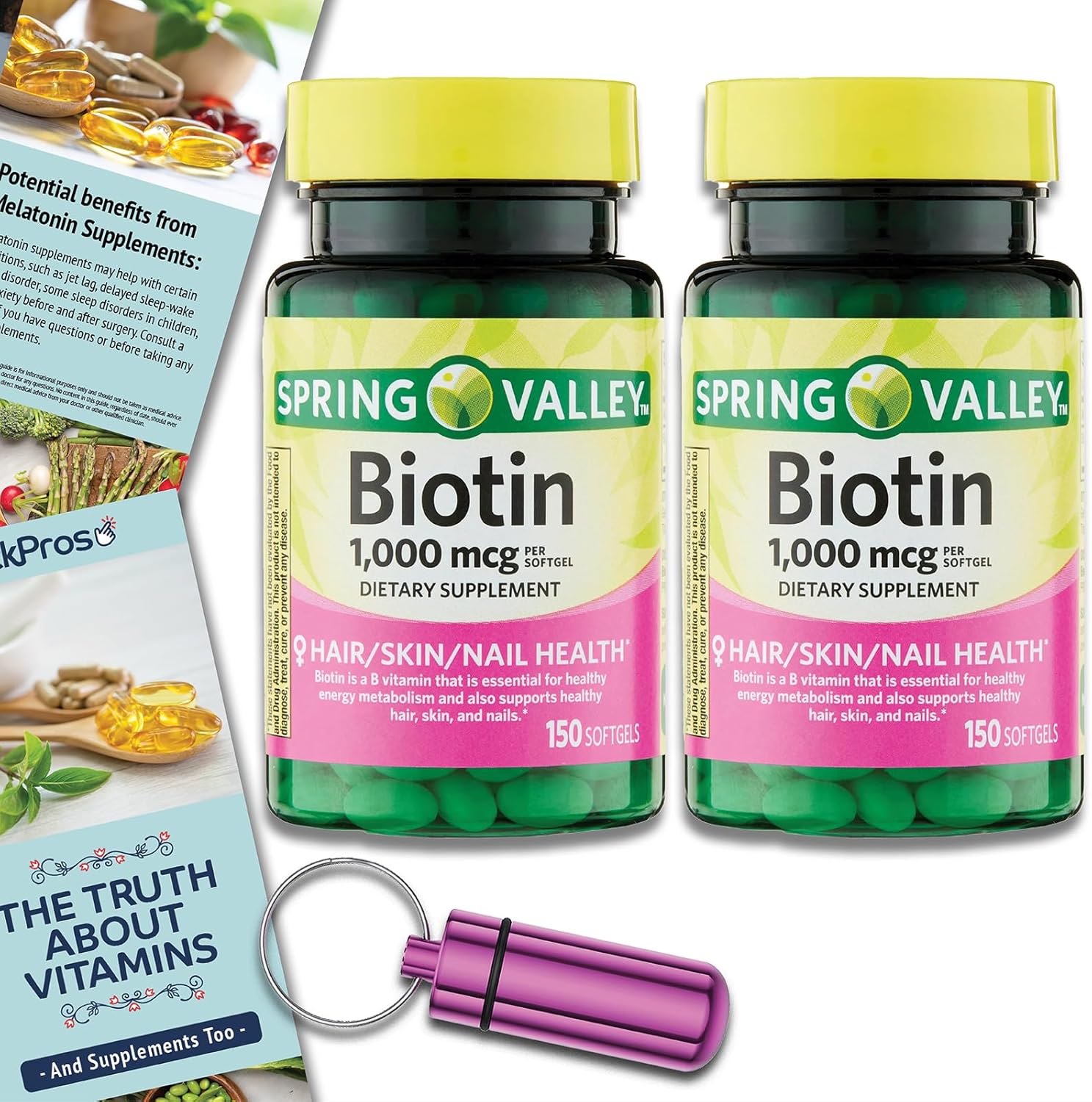 Amazon.com: Spring Valley Biotin Softgels, 1000 mcg, 150 Count 2 Pack ...