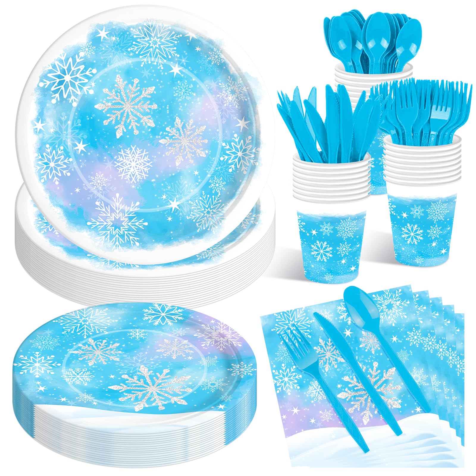 Amazon.com: 175 Pcs Snowflake Winter Wonderland Tableware Set - Serves ...