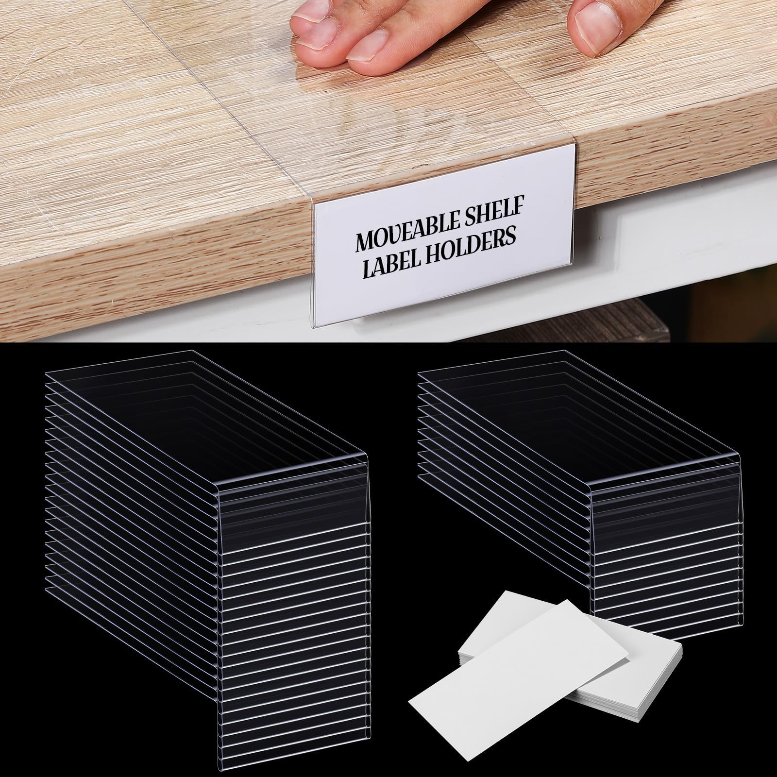 Containlol 30 Pcs Moveable Shelf Label Holders Clear Transparent ...