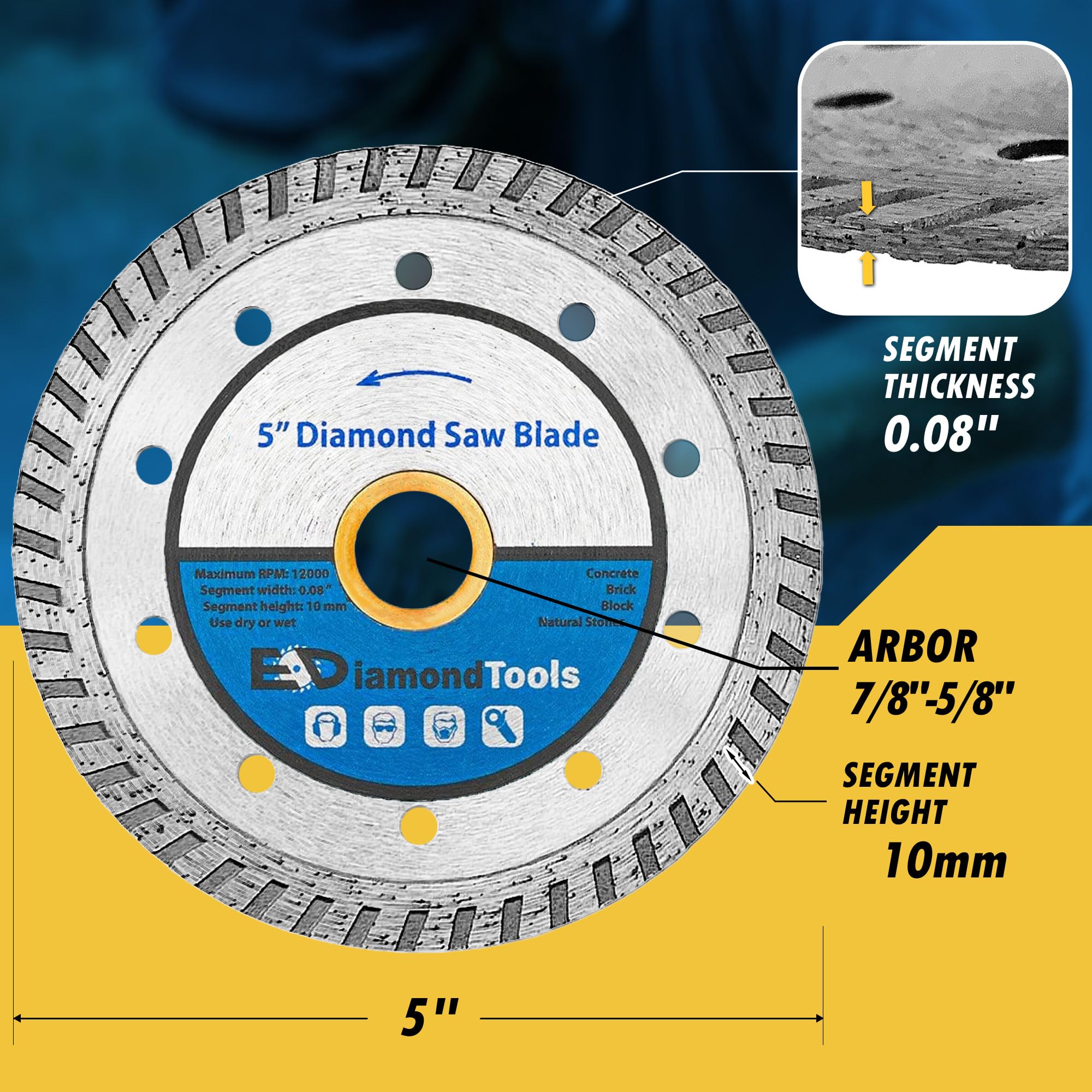 Snapklik.com : 5" Turbo Diamond Saw Blade For Concrete, Brick, Block ...