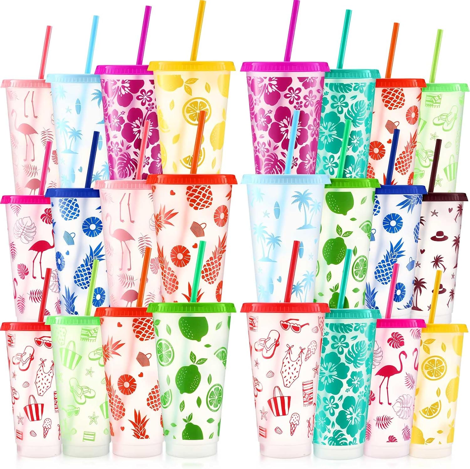 Amazon.com | Cholemy 48 Pcs 24 oz Hawaiian Plastic Cups Bulk Luau ...
