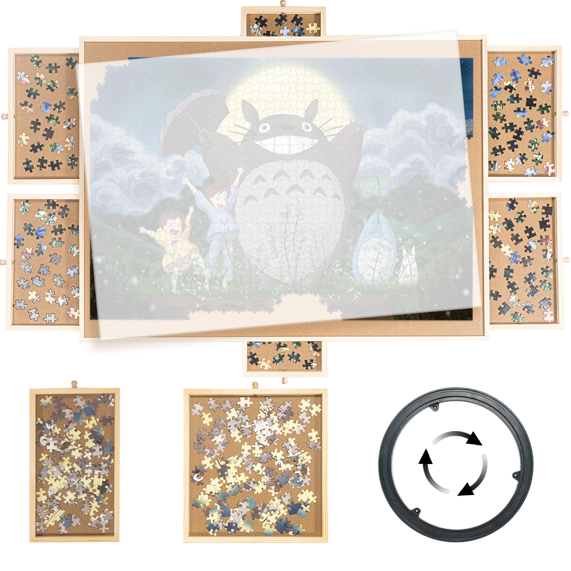 TOYOCEAN 1500 Piece Rotating Puzzle Board with Drawers and Cover ...