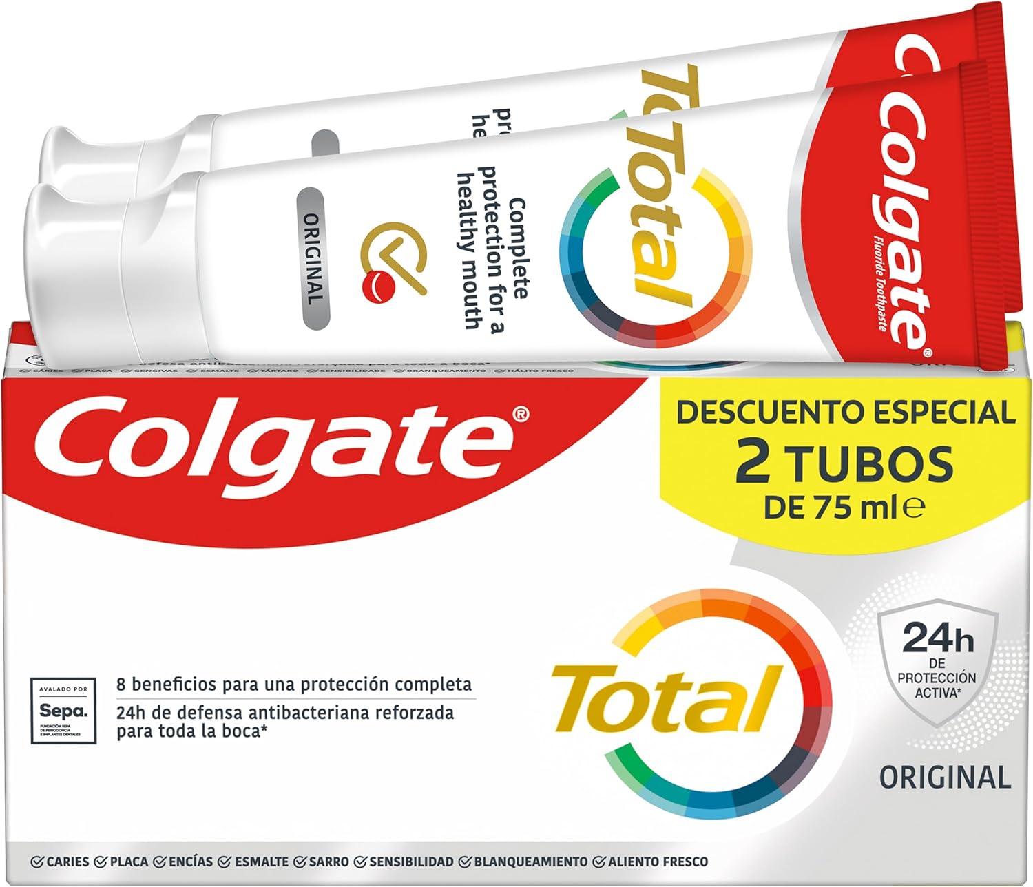 Colgate Total Original Pasta de Dientes, Pack 2 Uds x 75 ml, Dentífrico ...