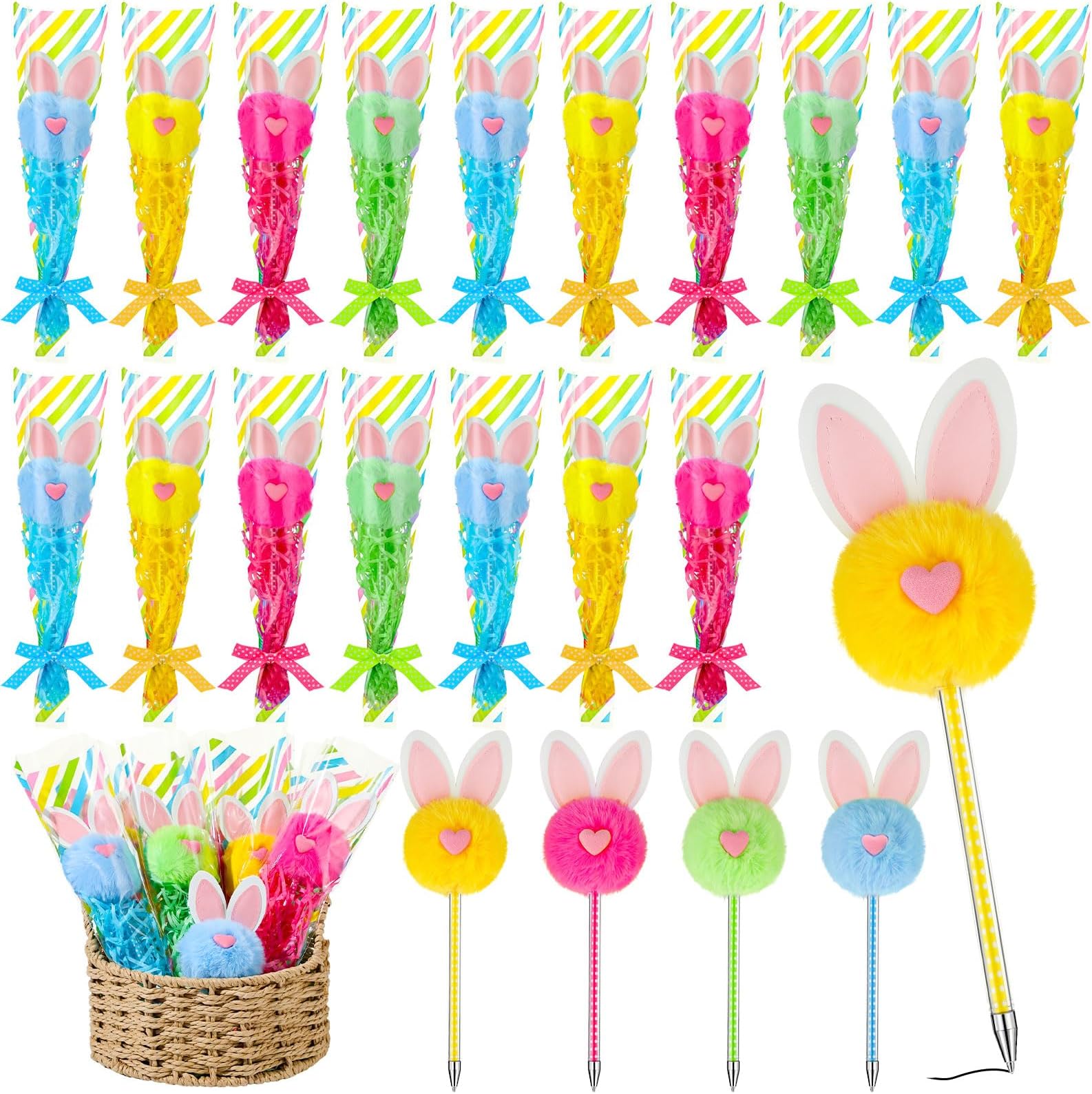 Amazon.com : 24 Pcs Pom Pom Bunny Pen Cute Fluffy Easter Pens Kawaii ...