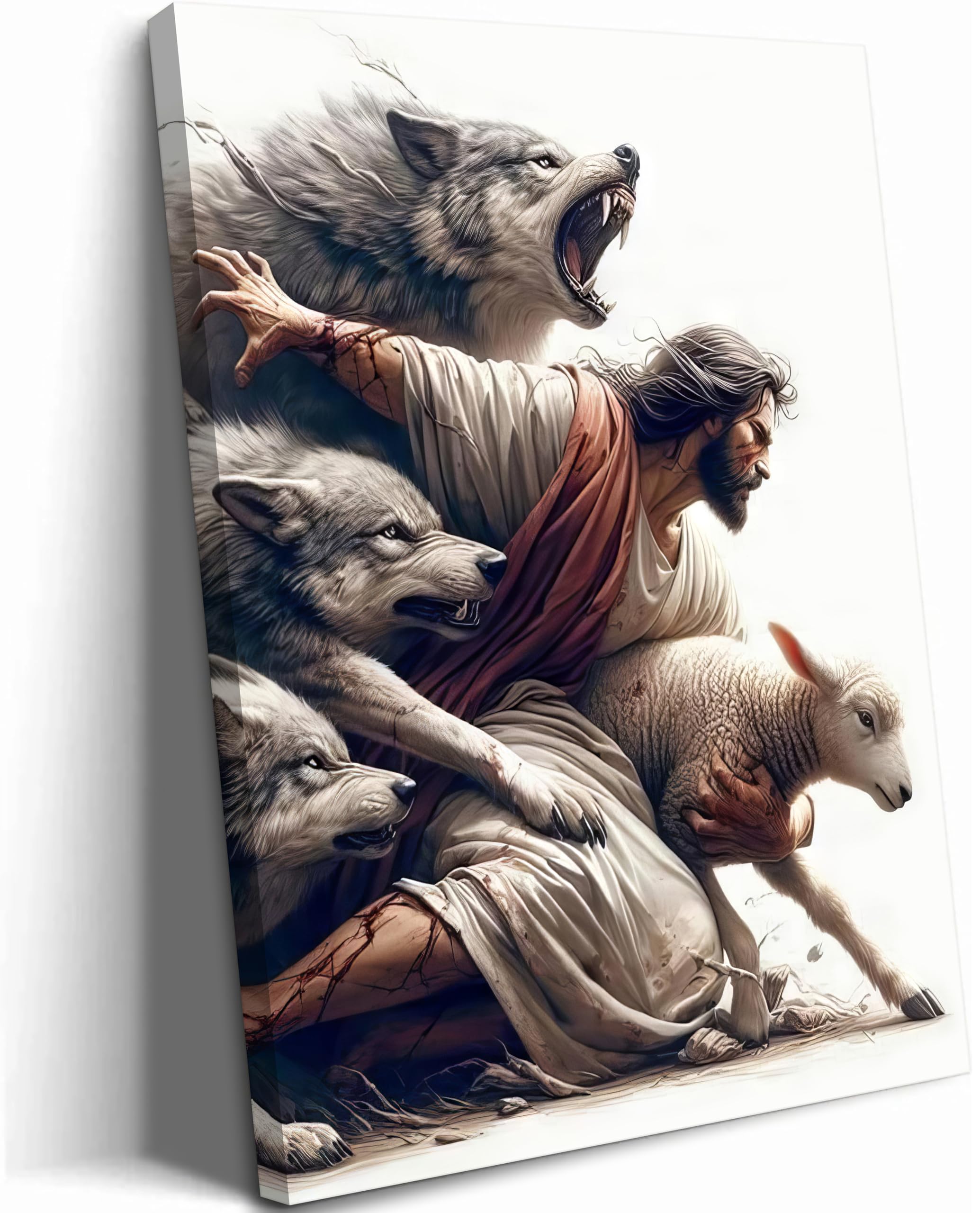 MALEDO Framed Jesus and Lamb Christian Canvas Wall Art Jesus Protect a ...