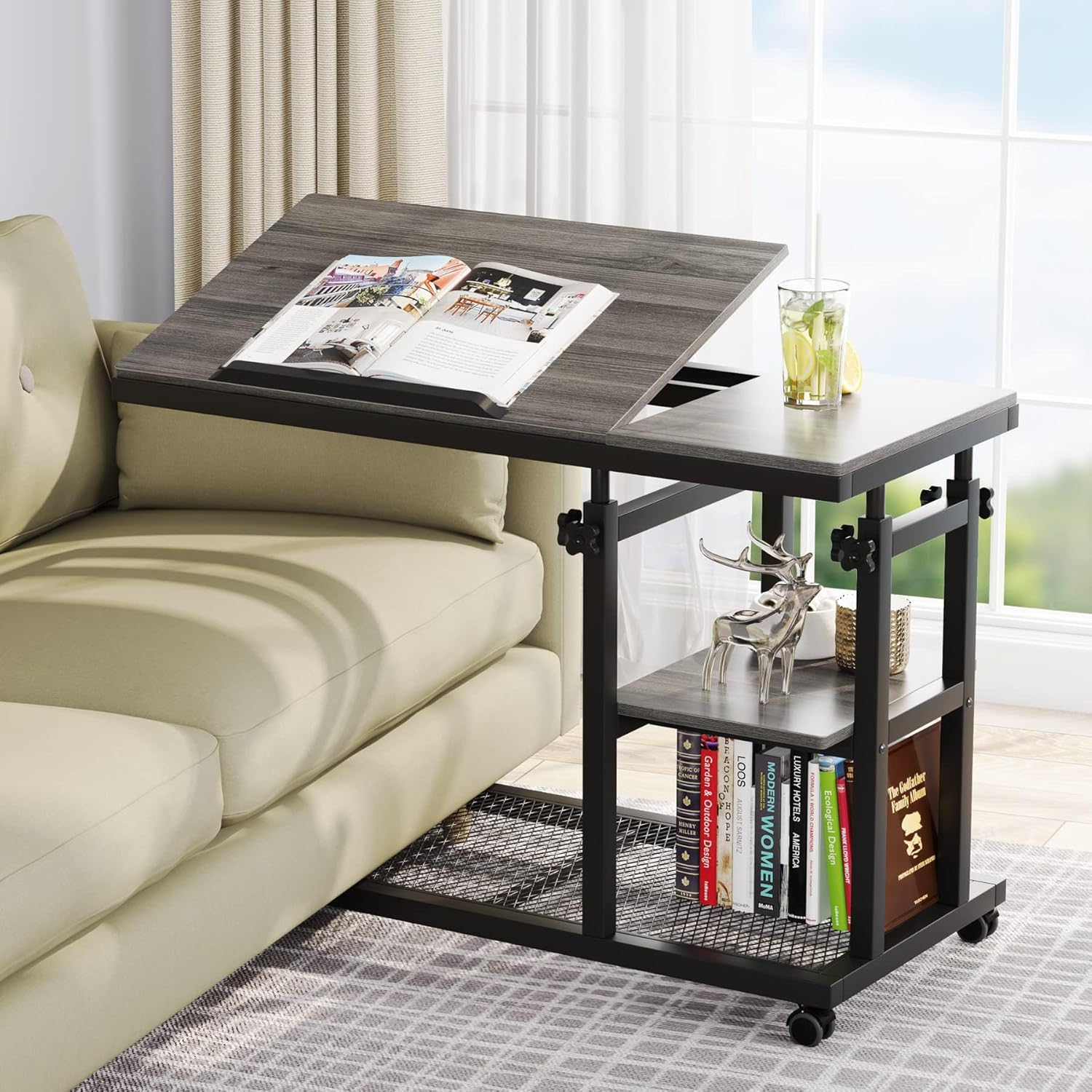 Amazon.com: Tribesigns Height Adjustable C Table with Wheels, Mobile ...