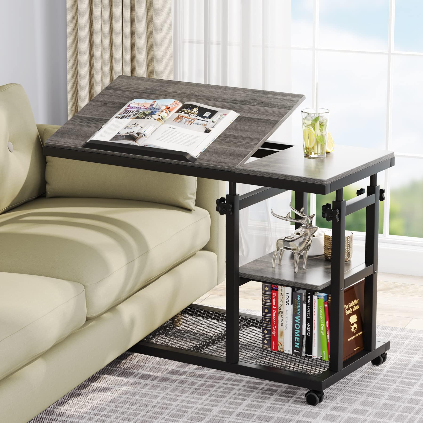 Amazon.com: Tribesigns Height Adjustable C Table with Wheels, Mobile ...
