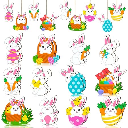 Amazon.com: 24 Pieces Easter Wooden Ornaments for Tree Happy Easter Egg ...