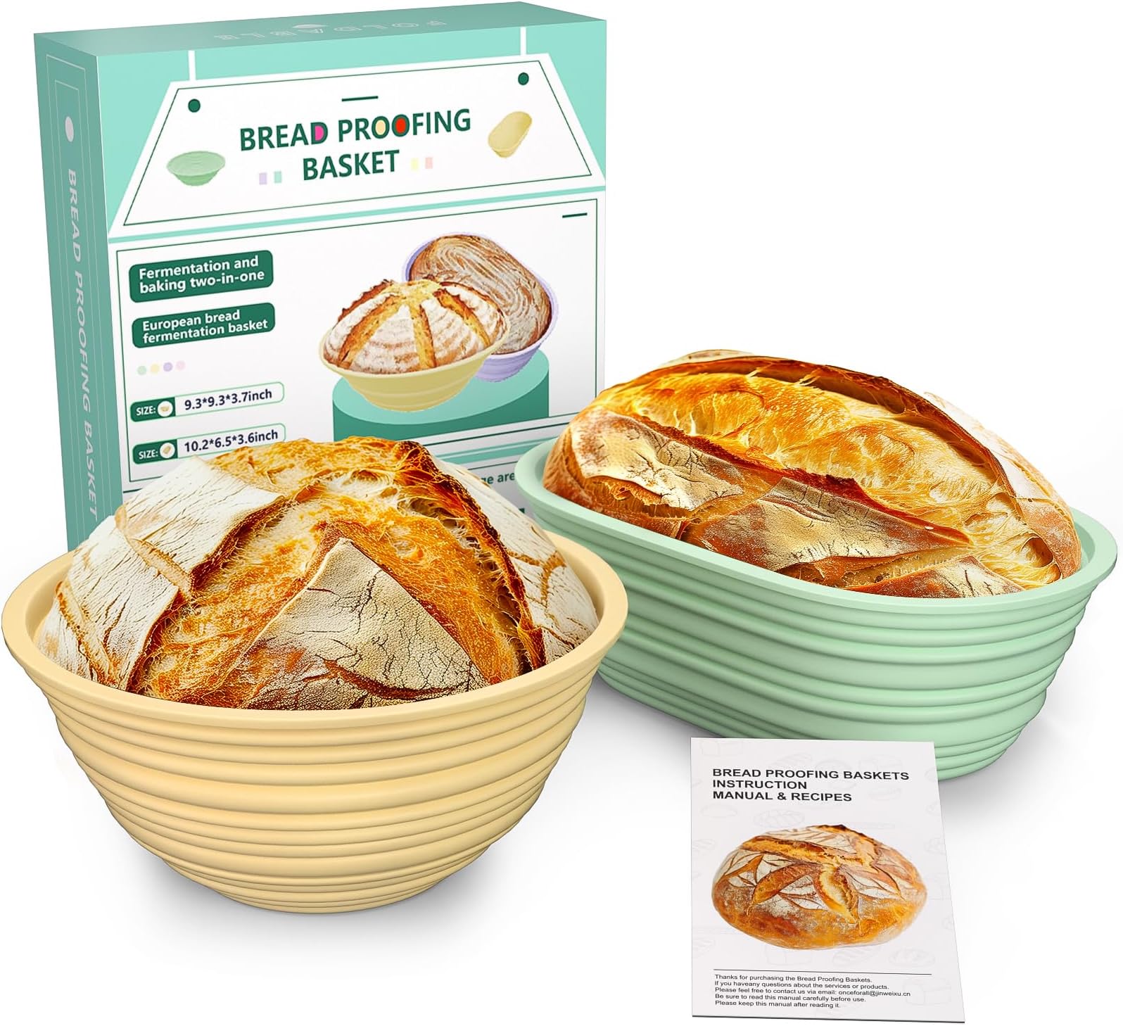 Amazon.com: 2 Pack Silicone Bread Proofing Basket, 9" Round & 10" Oval ...