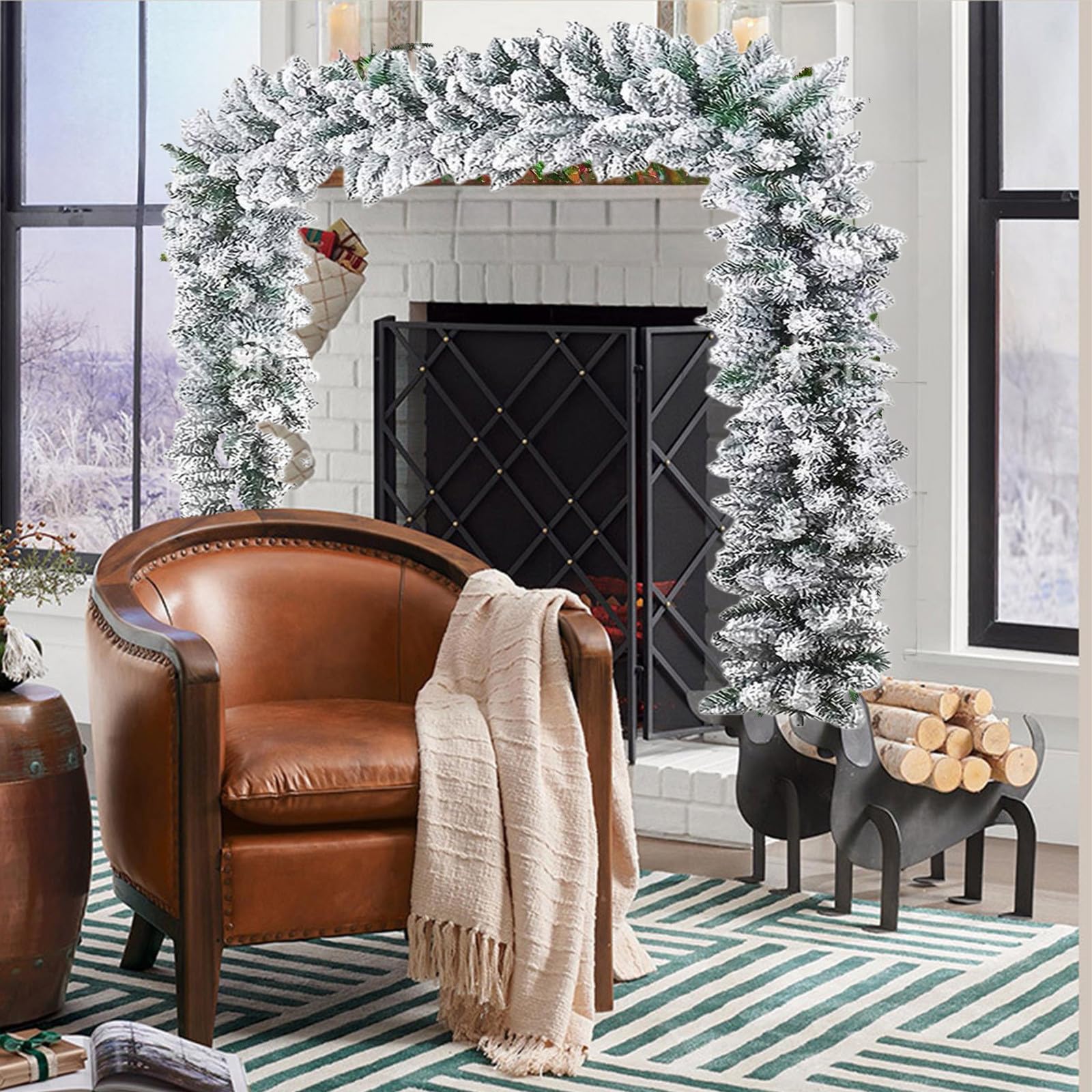 Amazon.com: 6 Ft Snow Flocked Christmas Garland, Snowy Artificial ...