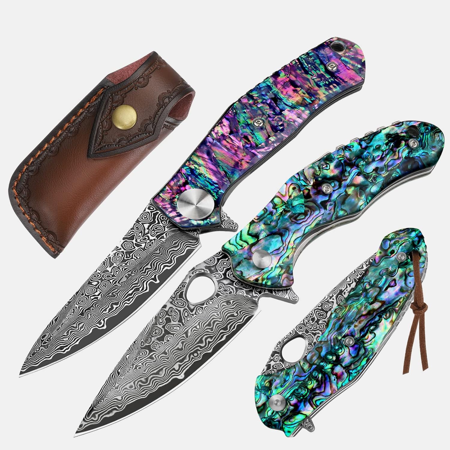 Amazon.com : Benkey VG10 Damascus Abalone Seashells Pocket Knife with ...