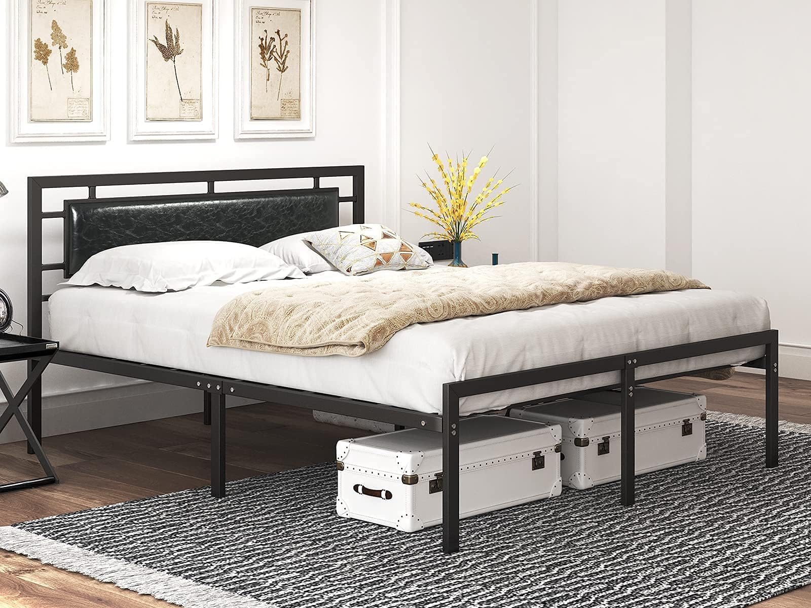 Amazon.com: Metal Platform Bed Frames with Vintage Headboard, Strong ...