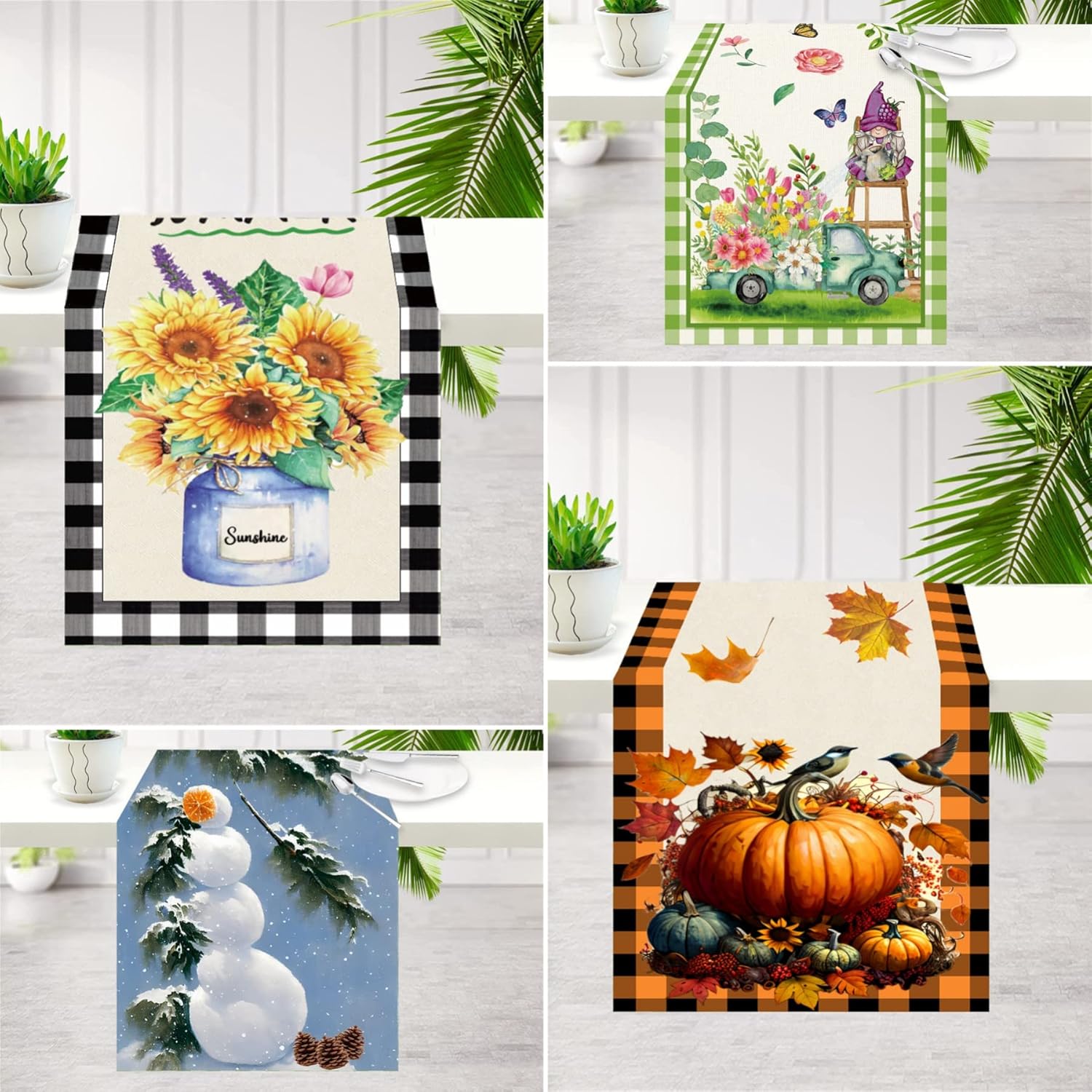 Amazon.com: Seasonal Table Runners, Hello Spring Summer Fall Winter ...