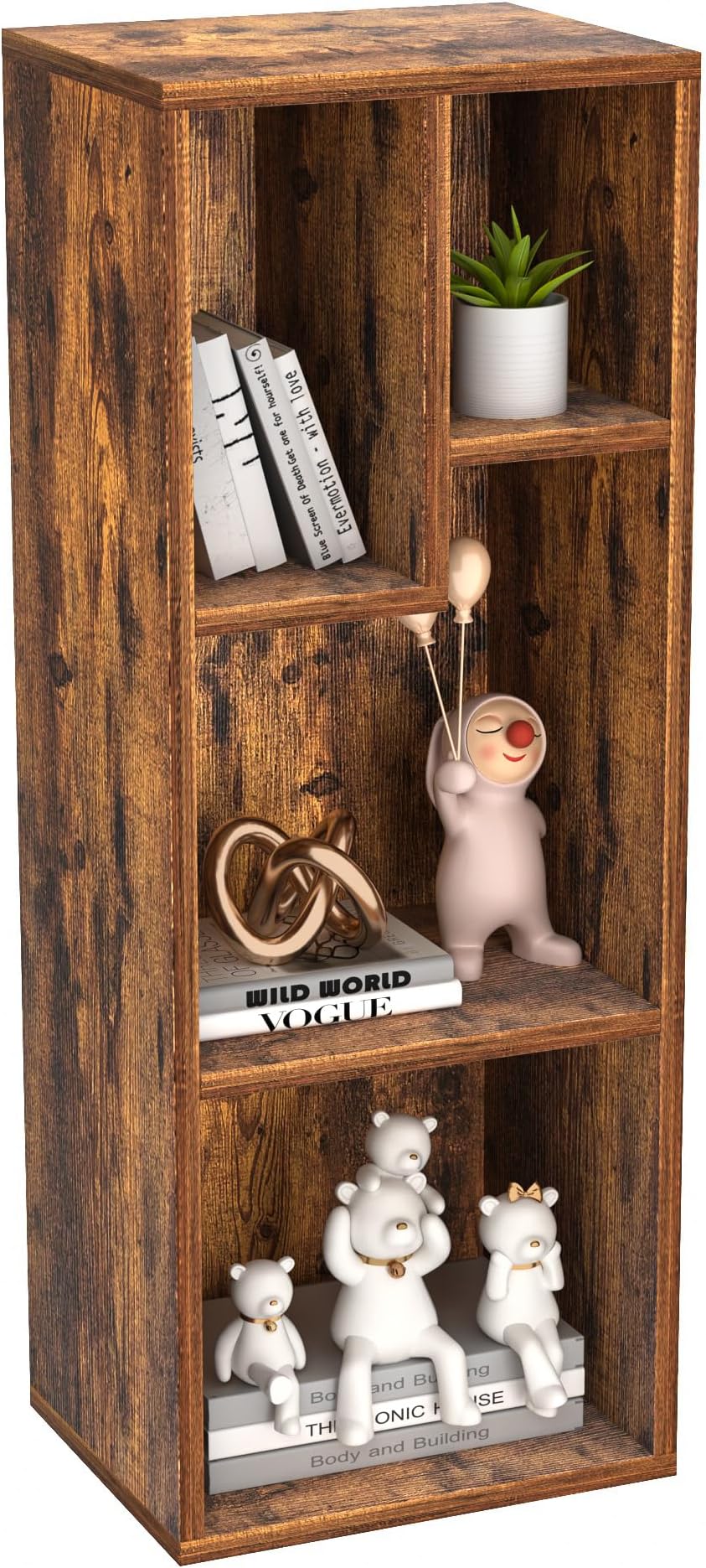 Amazon.com: VECELO 3-Tier Small Bookcase, 4 Cube Bookshelf with Height ...