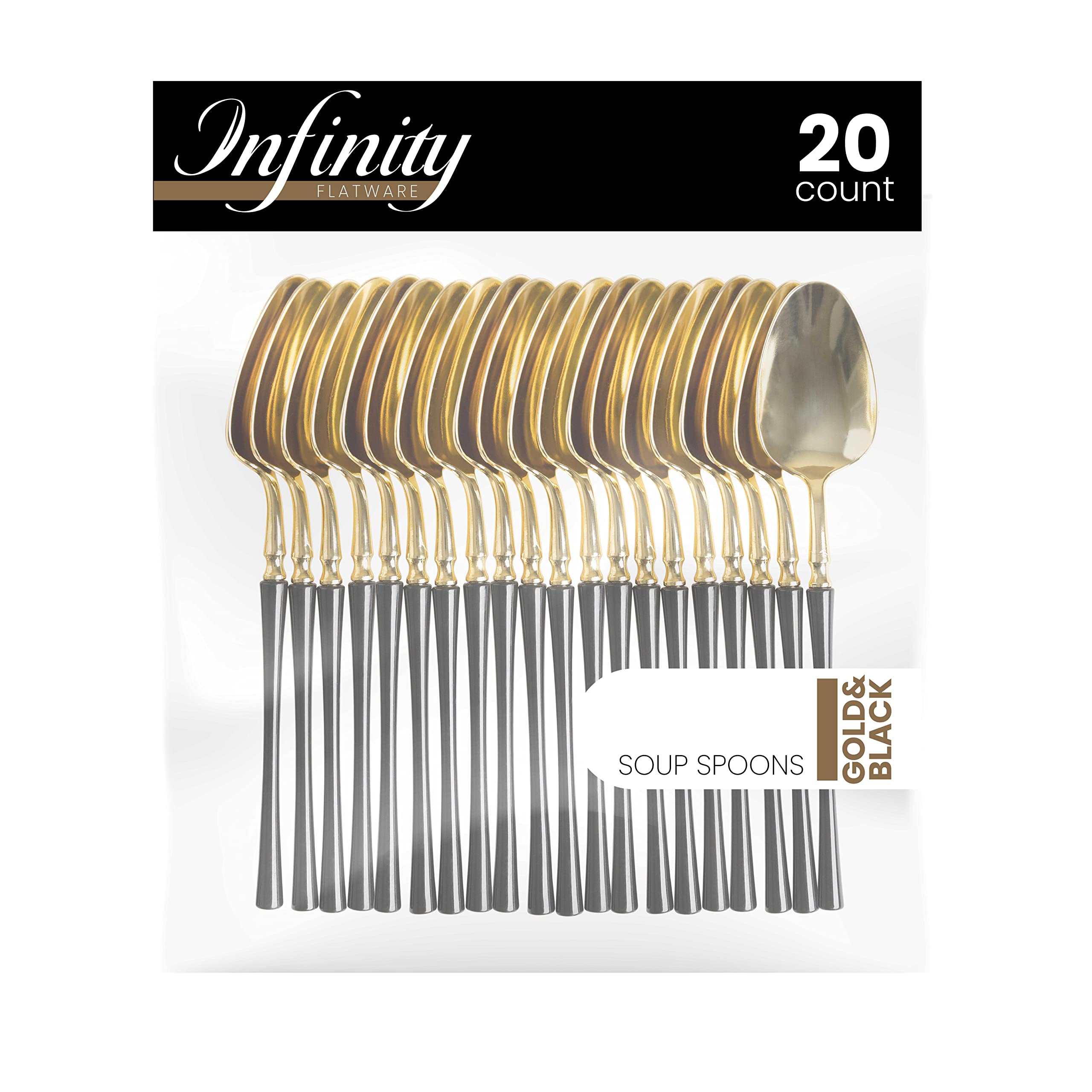 Amazon.com: PlasticPro 20 Count Gold and Black Plastic Soup Spoons ...