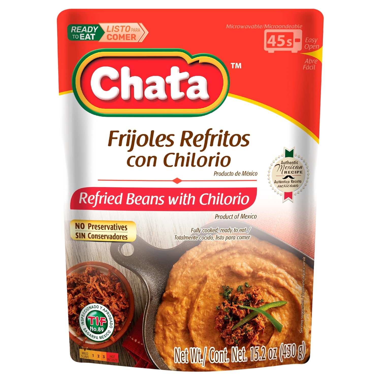 Amazon.com: Chata Refried Beans with Pork Chilorio, 15.2 oz, Pack of 3 ...